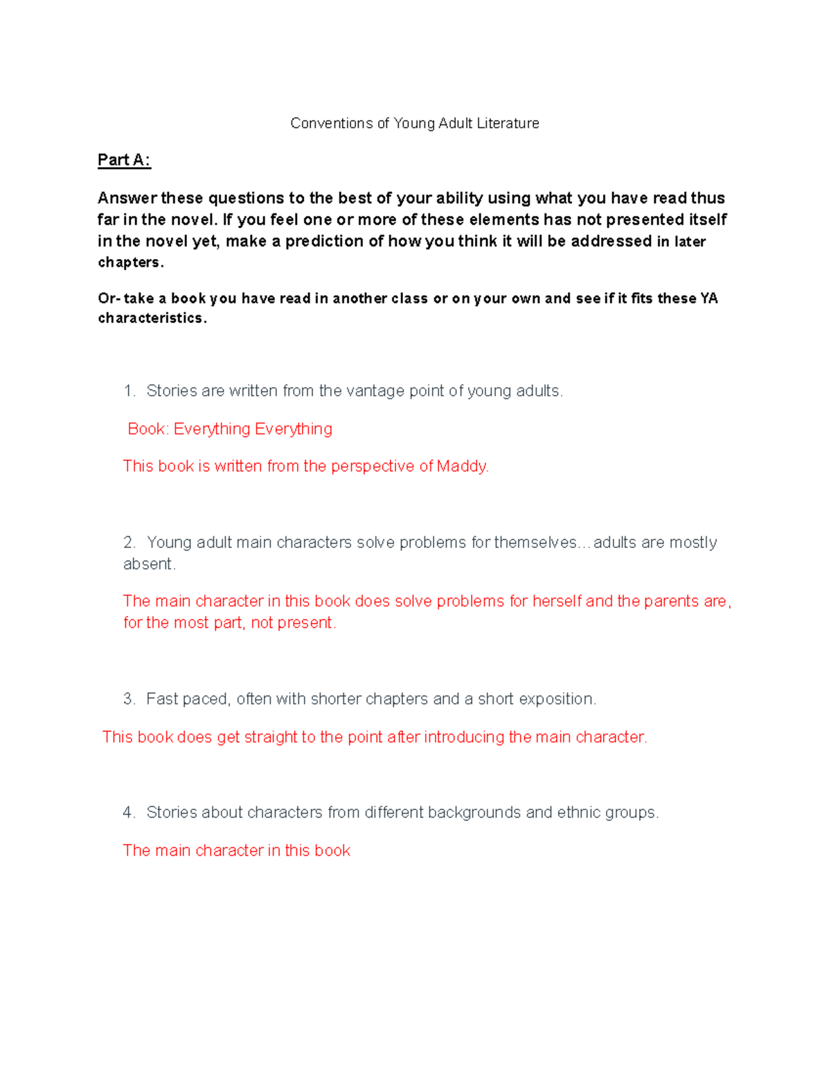 Copy of Conventions of Young Adult Literature - Conventions of Young ...