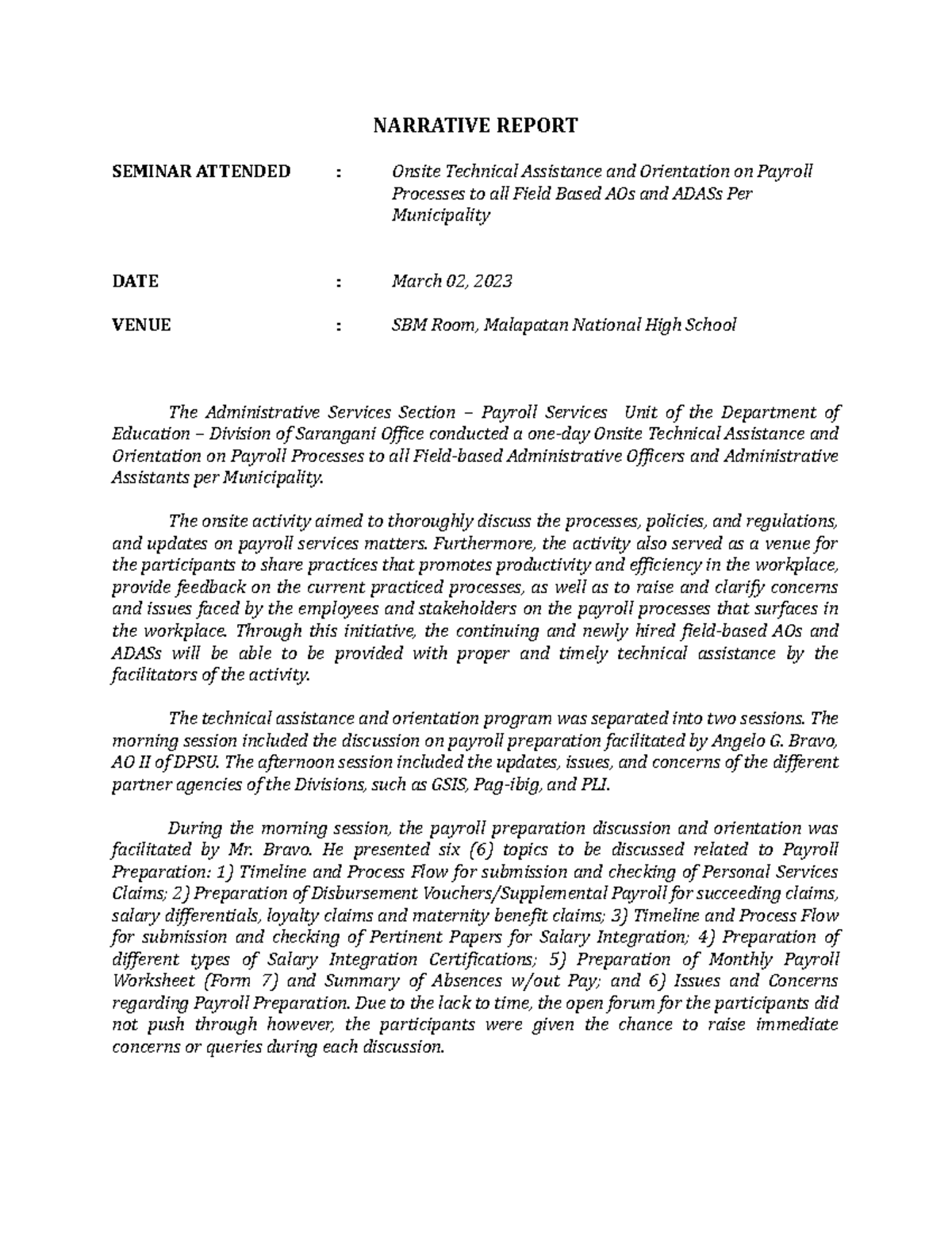 Narrative-Report-1 - lecture - NARRATIVE REPORT SEMINAR ATTENDED ...