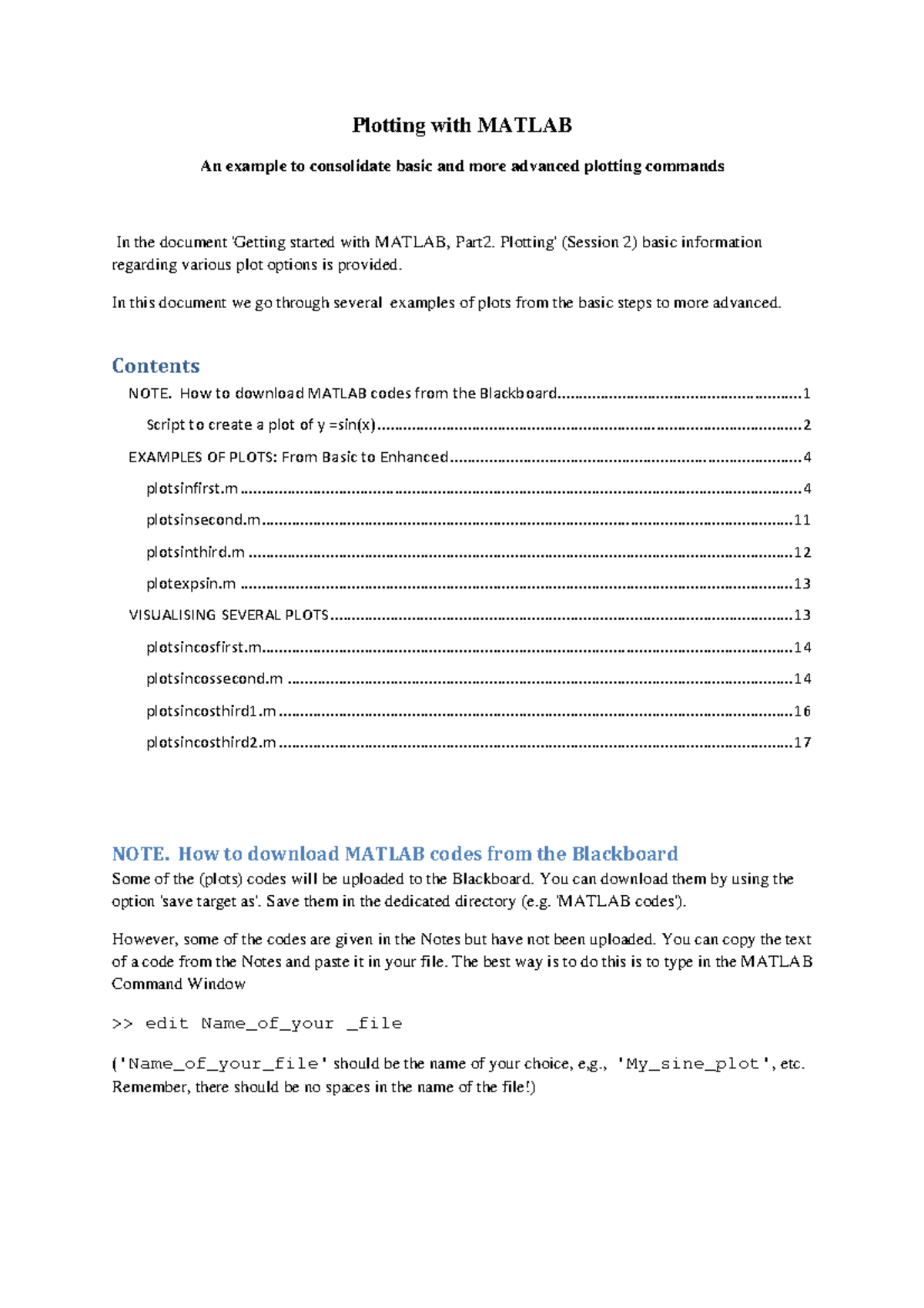 Plotting examples 2014 15 - Plotting with MATLAB An example to ...