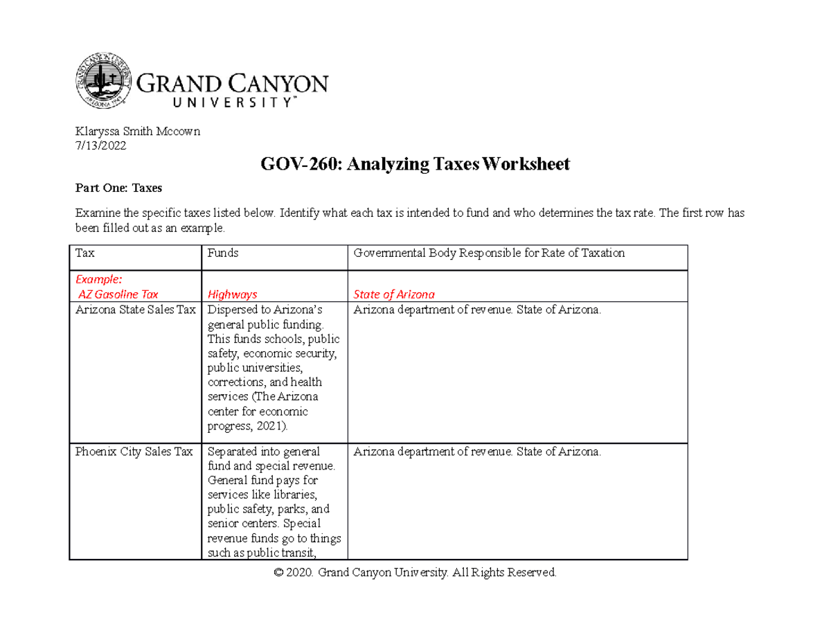 GOV-260-Analyzing Tax - Klaryssa Smith Mccown 7/13/ GOV-260: Analyzing ...