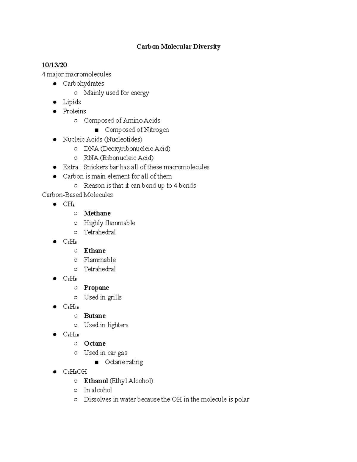 Ch. 3 Notes - Carbon Molecular Diversity - Carbon Molecular Diversity ...