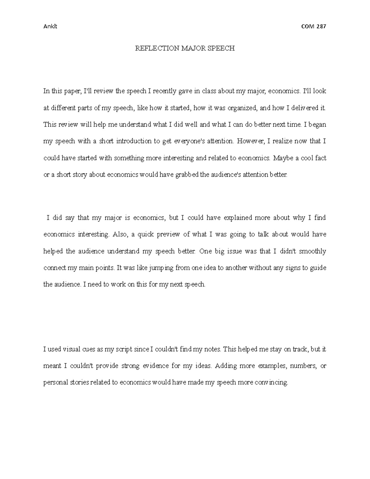 COM 287 Reflection Major Speech - Ankit COM 287 REFLECTION MAJOR SPEECH ...