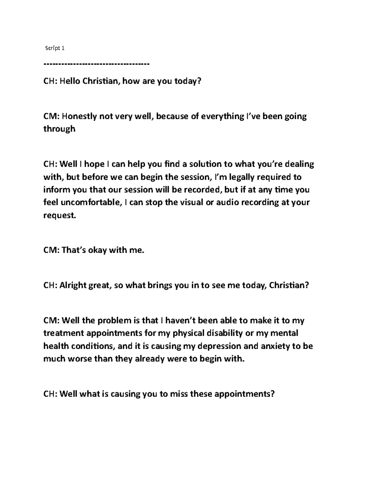 Script mod 3 for video interview - Script 1 CH: Hello Christian, how ...