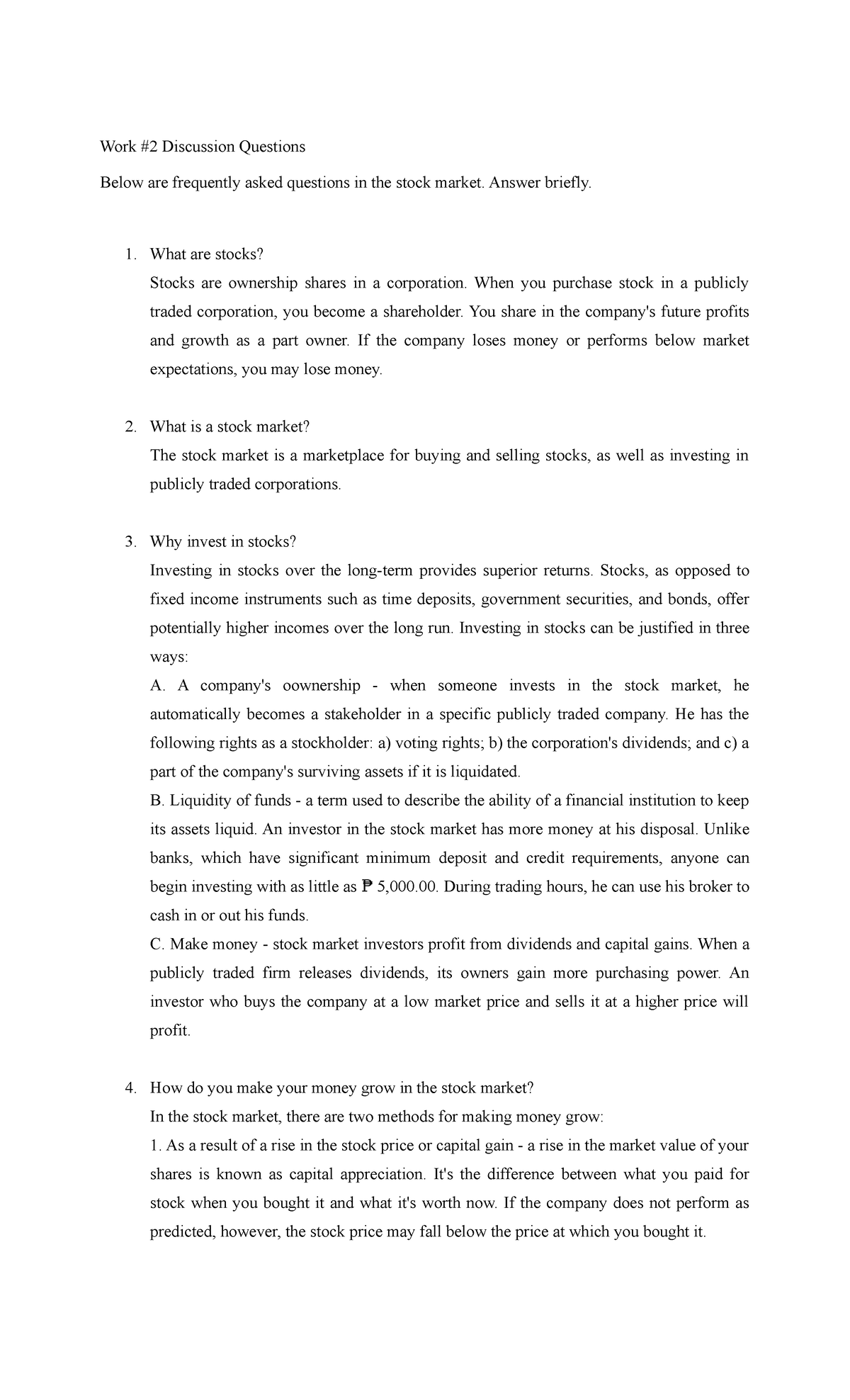 Work 2 - Assignment FIN MAN (Financial Markets) - Work #2 Discussion ...