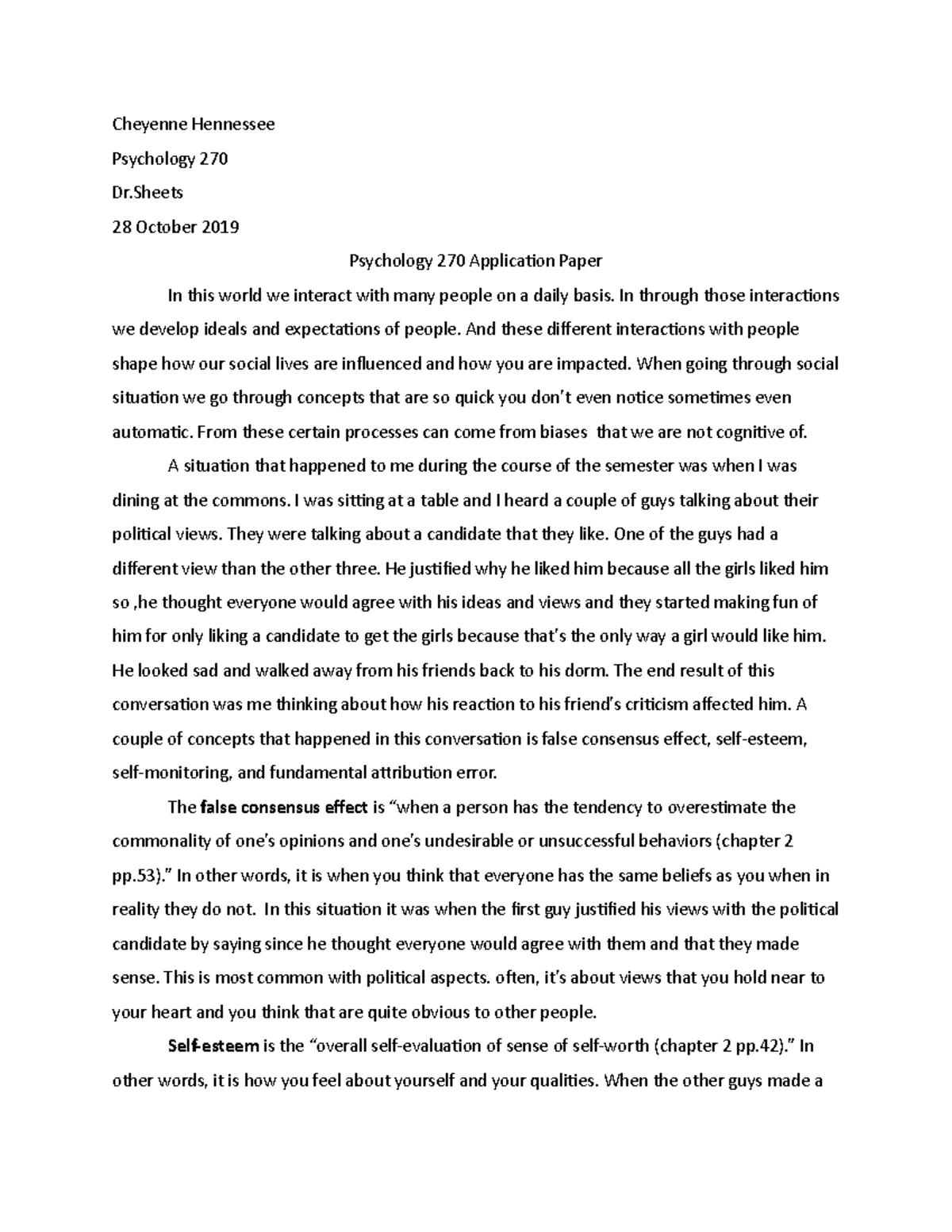 Psy 270 Application Paper - Cheyenne Hennessee Psychology 270 Dr 28 ...