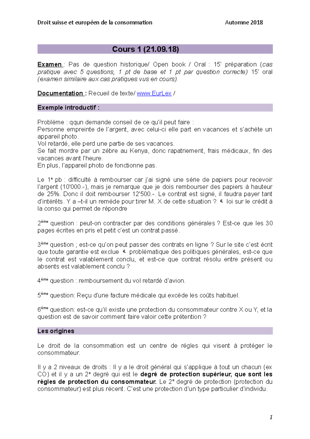 Notes de Digo - Cours 1 (21.09) Examen : Pas de question historique ...
