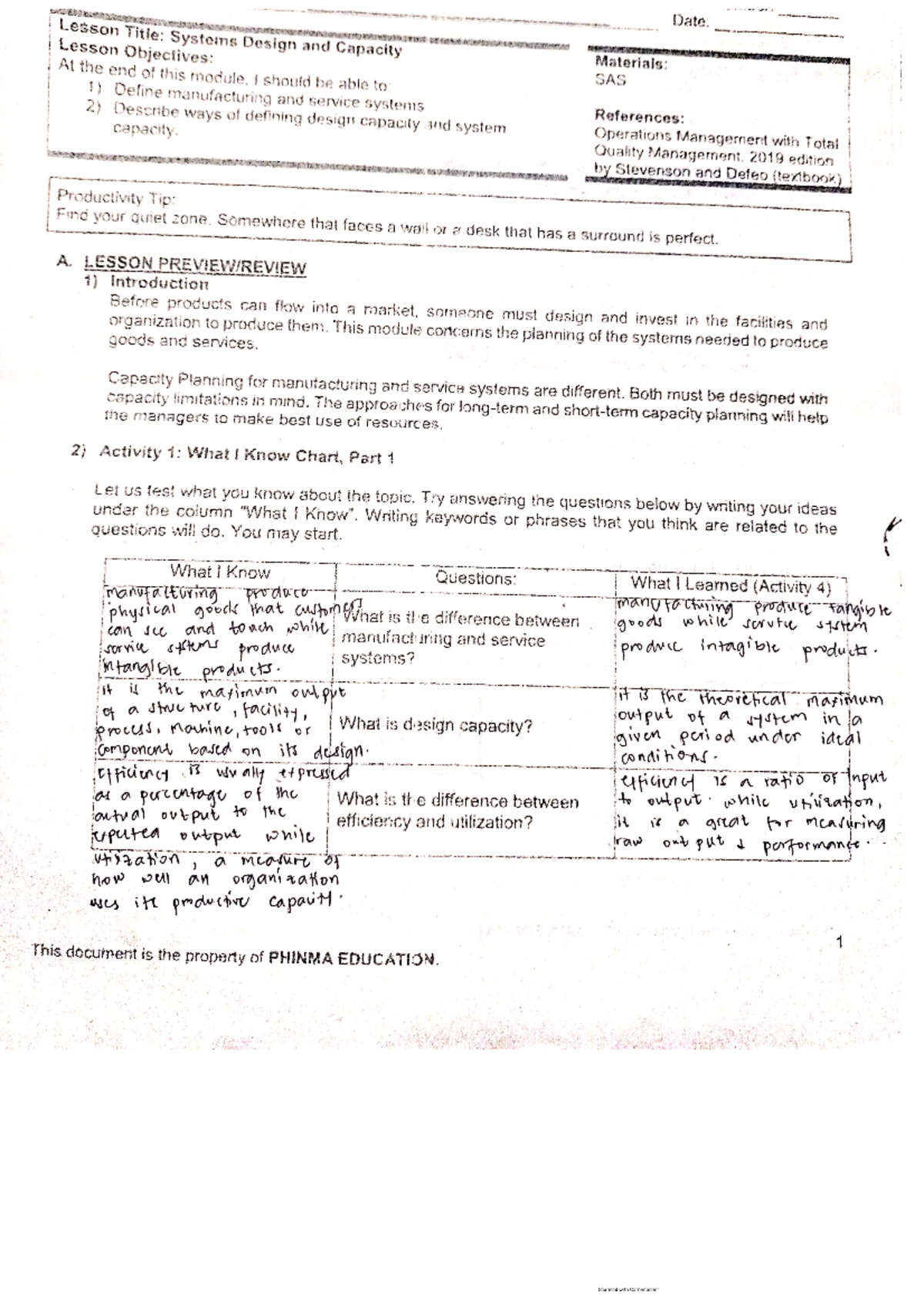 operation management - Studocu