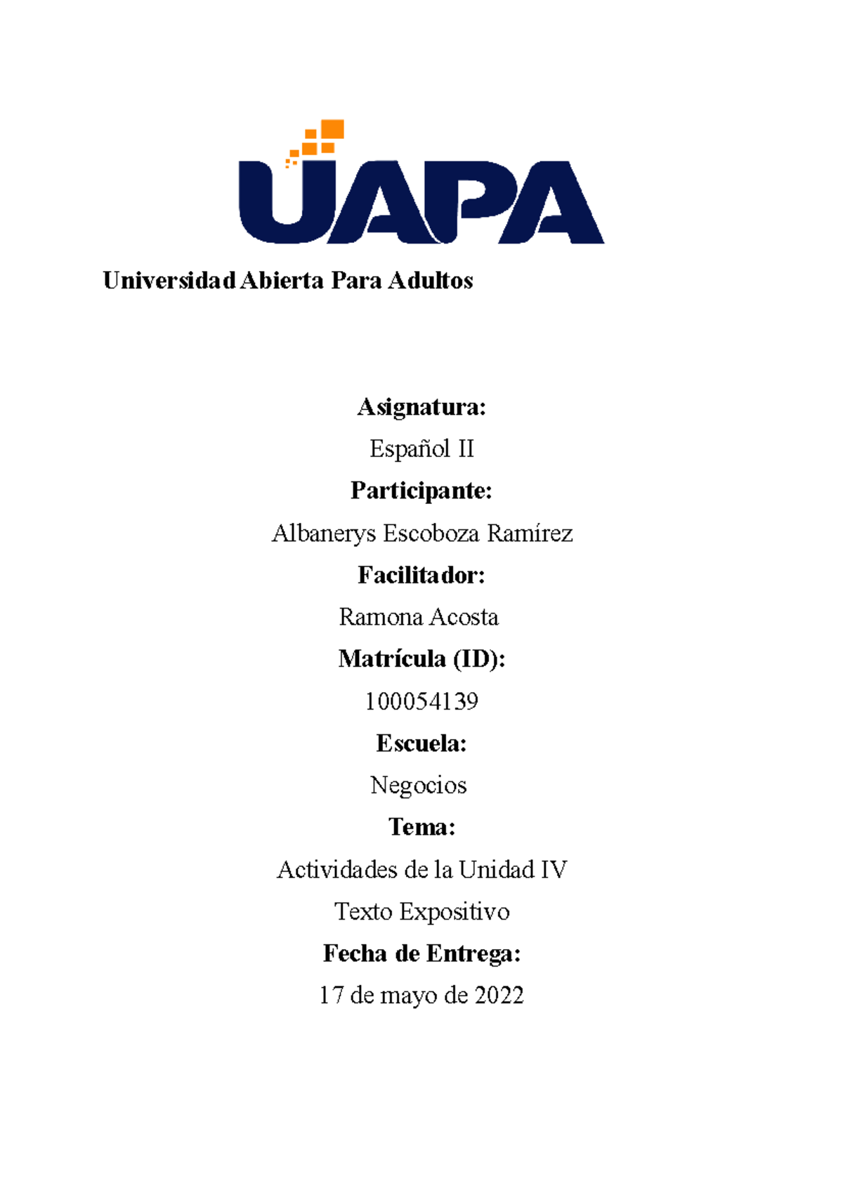 Traea IV Español II - Universidad Abierta Para Adultos Asignatura ...