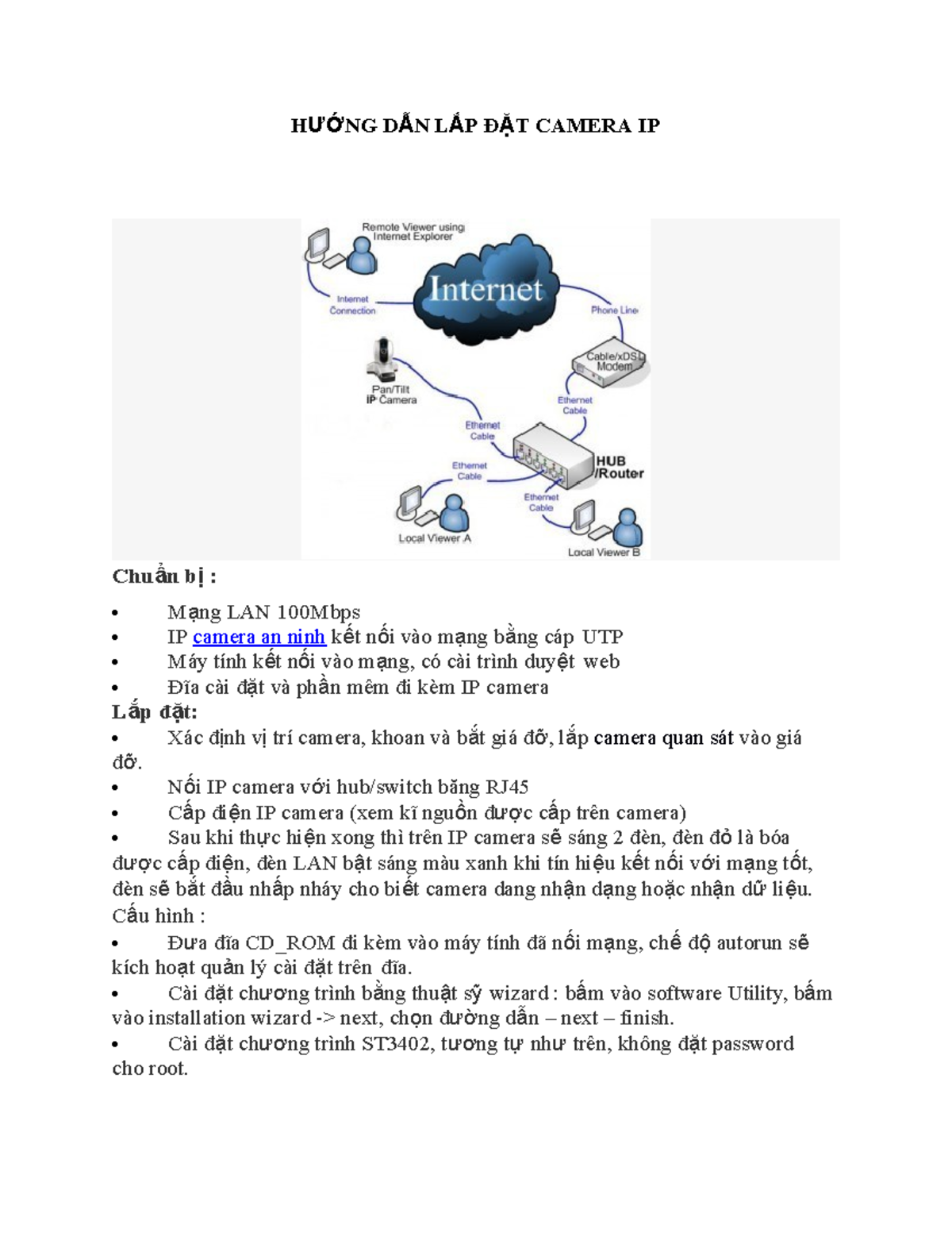 Tham khảo Hướng dẫn lắp đặt camera IP (3 trang) - HƯỚNG DẪN LẮP ĐẶT ...