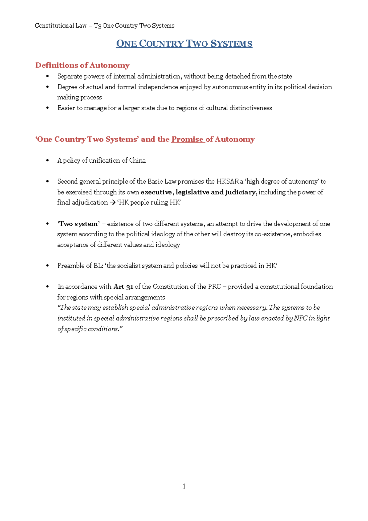 T3 One Country Two Systems - The systems to be instituted in special ...