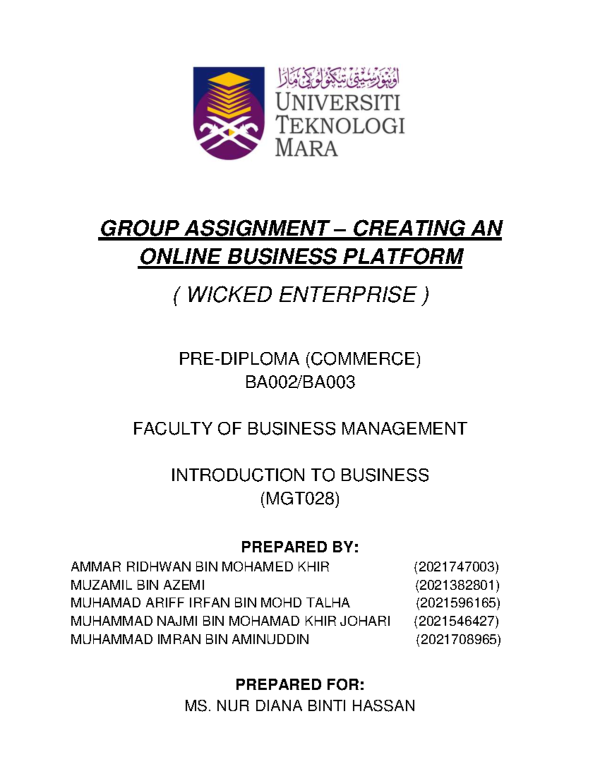 Group Assignment MGT028 Wicked Enterprise - Ammar Khir - GROUP ...