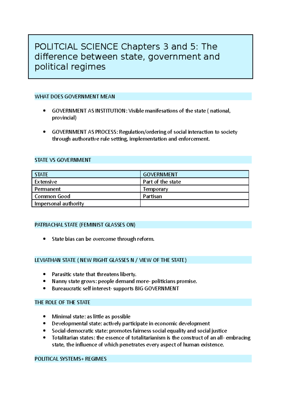 Politcial Science Chapters 3 and 5 The difference between state^J ...