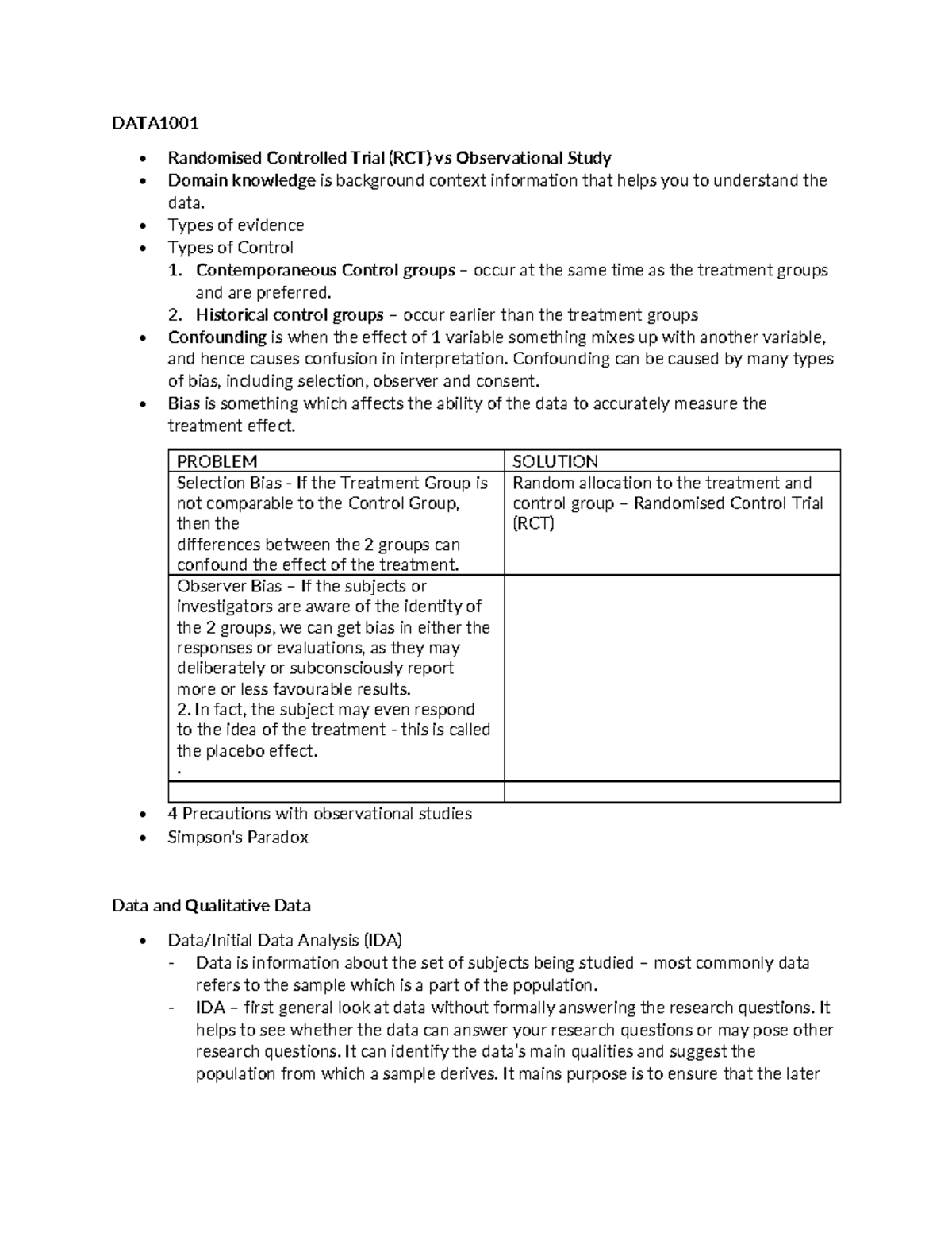 DATA1001-Notes - Lecture notes - DATA Randomised Controlled Trial (RCT ...