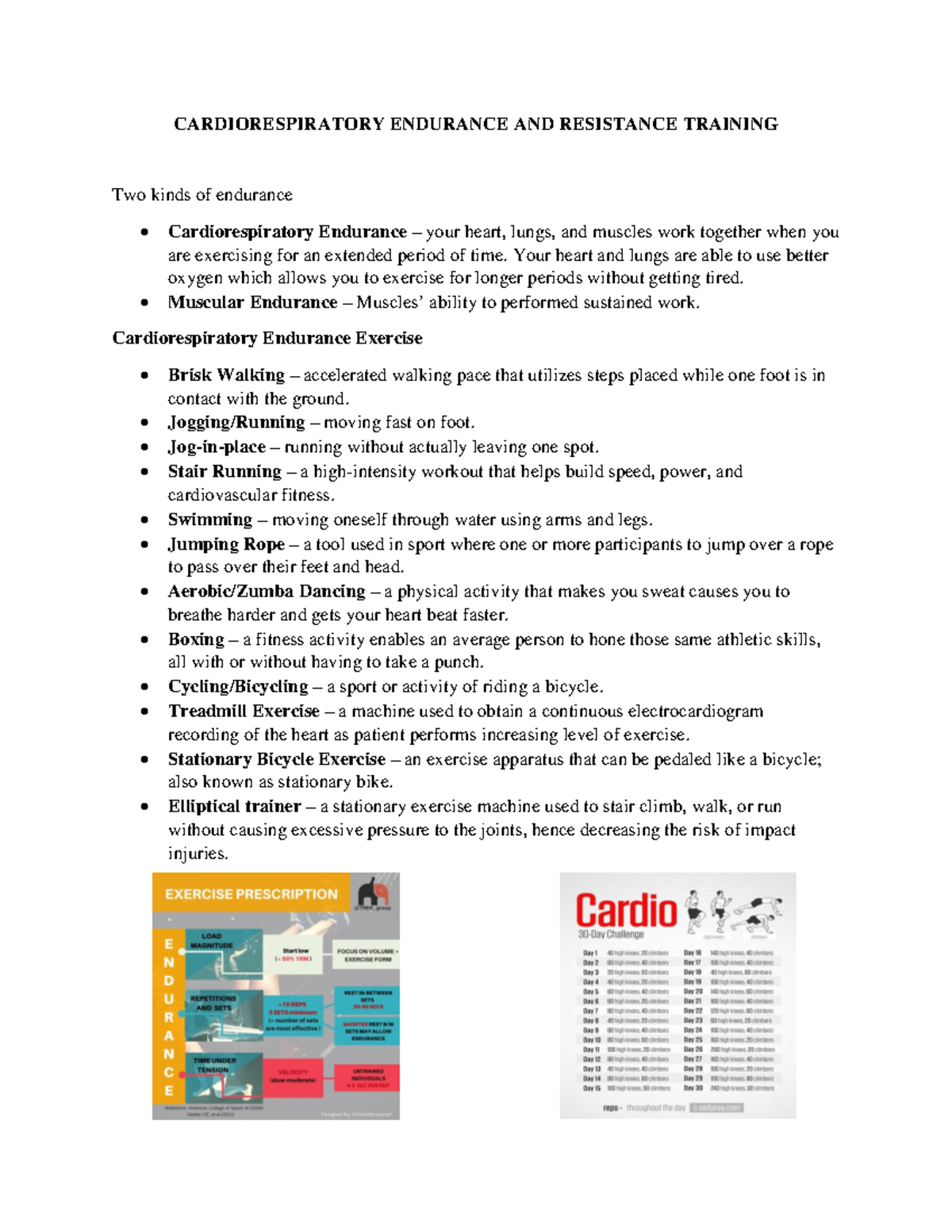 Cardiorespiratory Endurance AND Resistance Training - CARDIORESPIRATORY ...