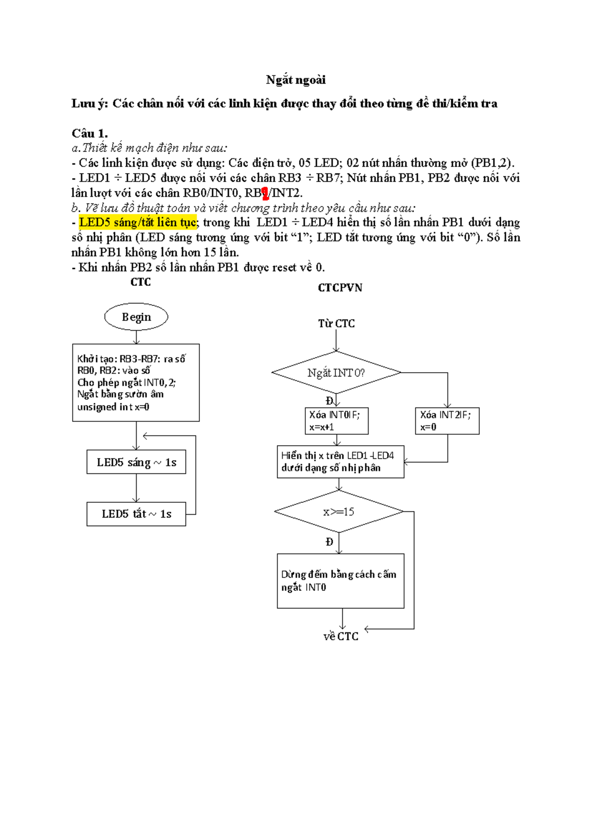 TH2-Ngat-Timer - tài liệu môn học vi xử lý và cấu trúc máy tính - Ngắt ngoài Lưu ý: Các chân nối ...