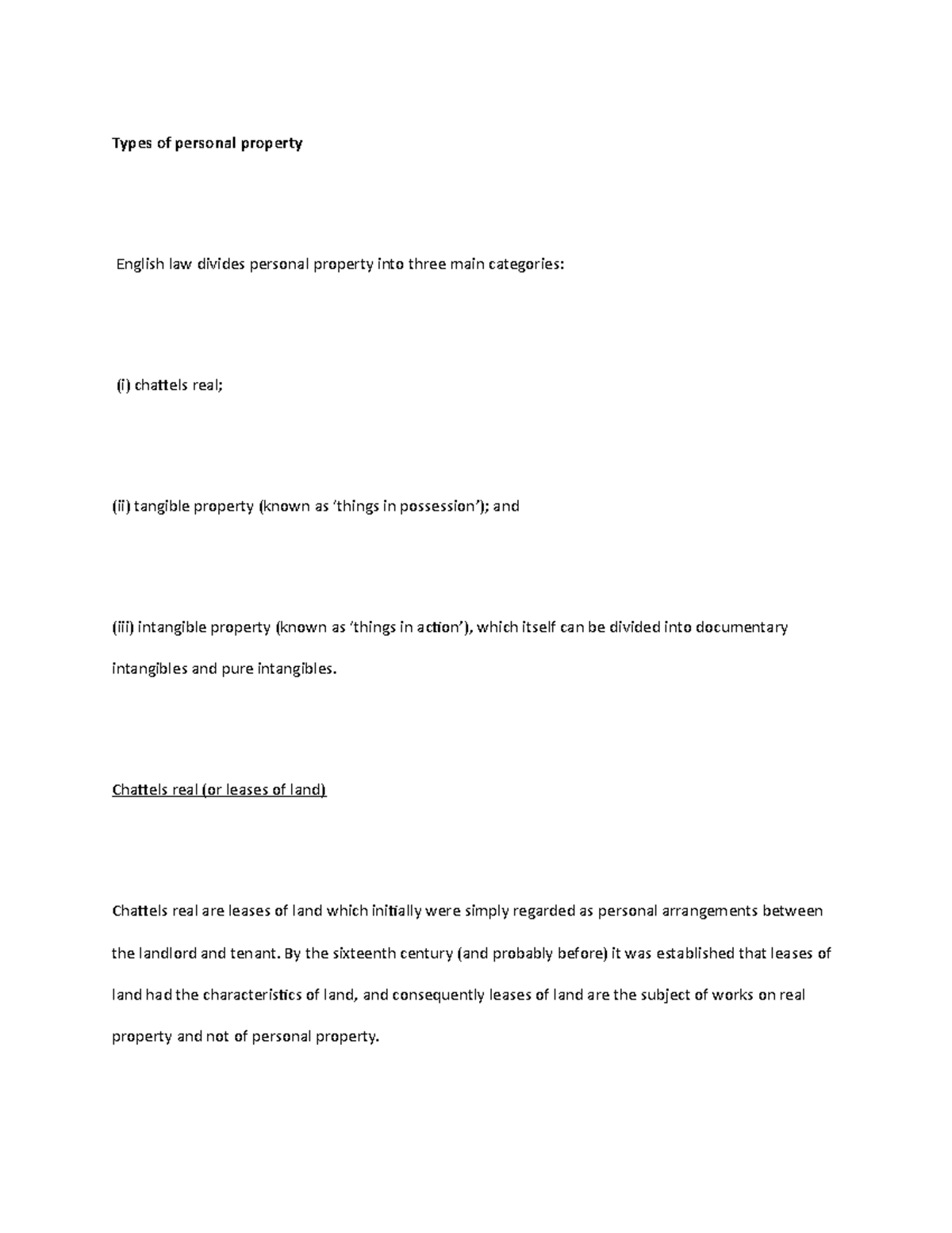 Types of personal property - Types of personal property English law ...