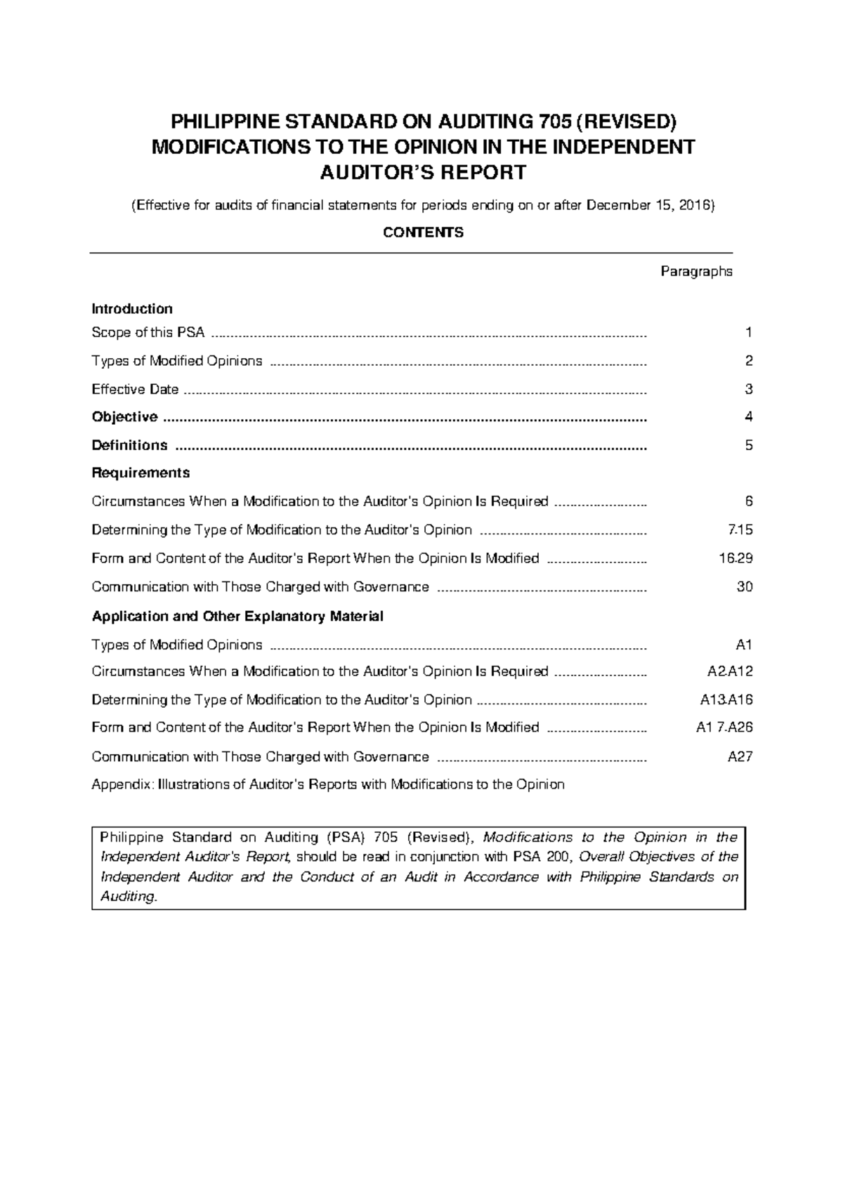 PSA 705 (Revised) - clean - PHILIPPINE STANDARD ON AUDITING 705 (REVISED) MODIFICATIONS TO THE ...