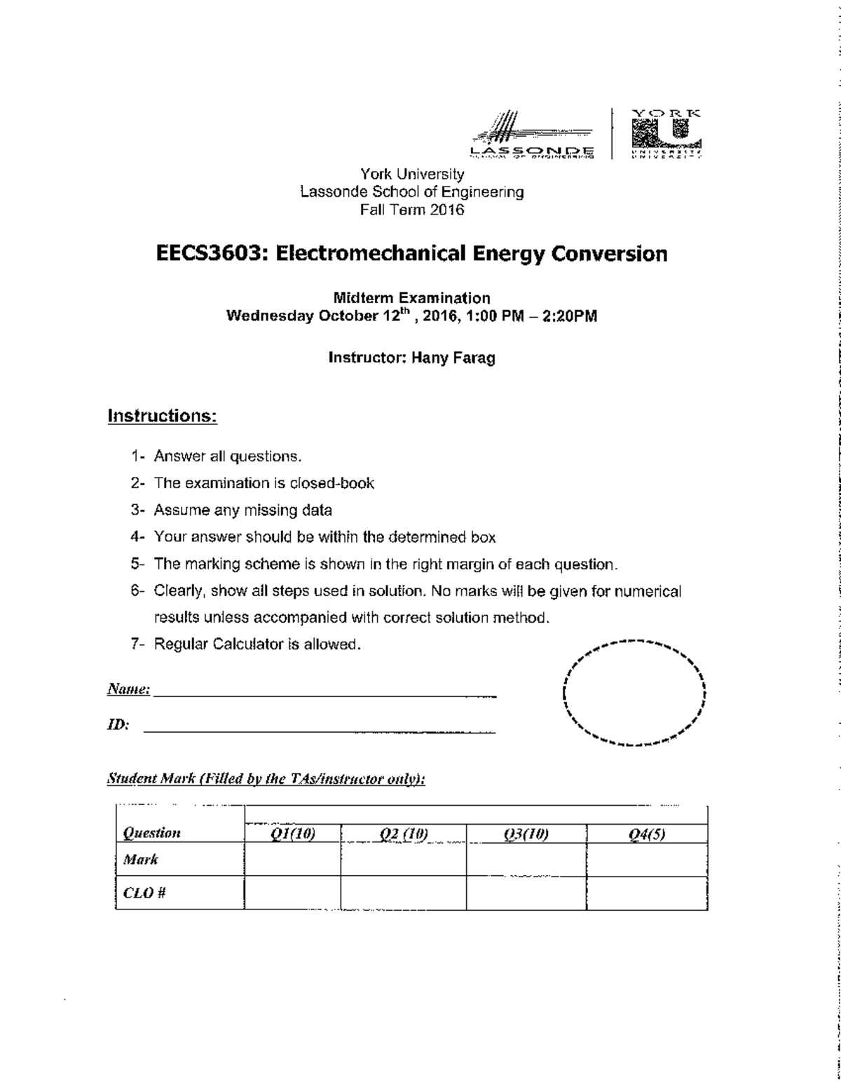 Midterm 2016, answers - EECS 3603 - Studocu