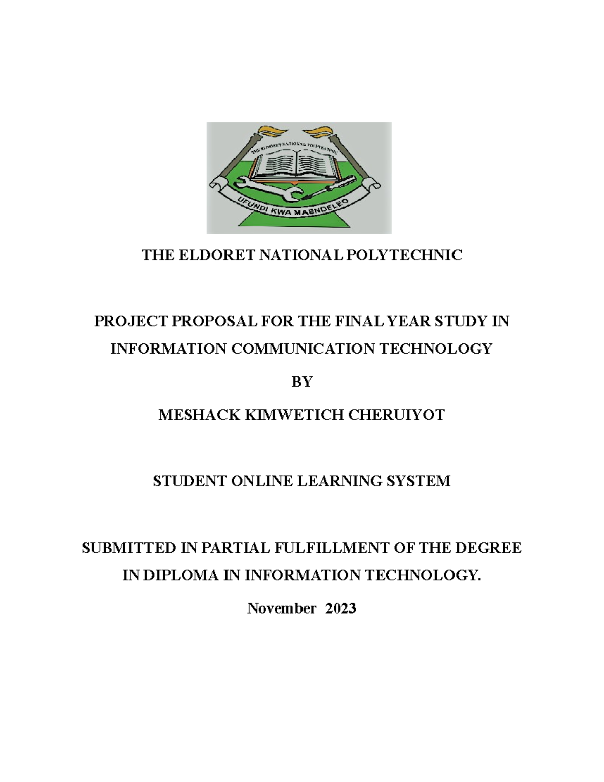 Morgan - THE ELDORET NATIONAL POLYTECHNIC PROJECT PROPOSAL FOR THE ...