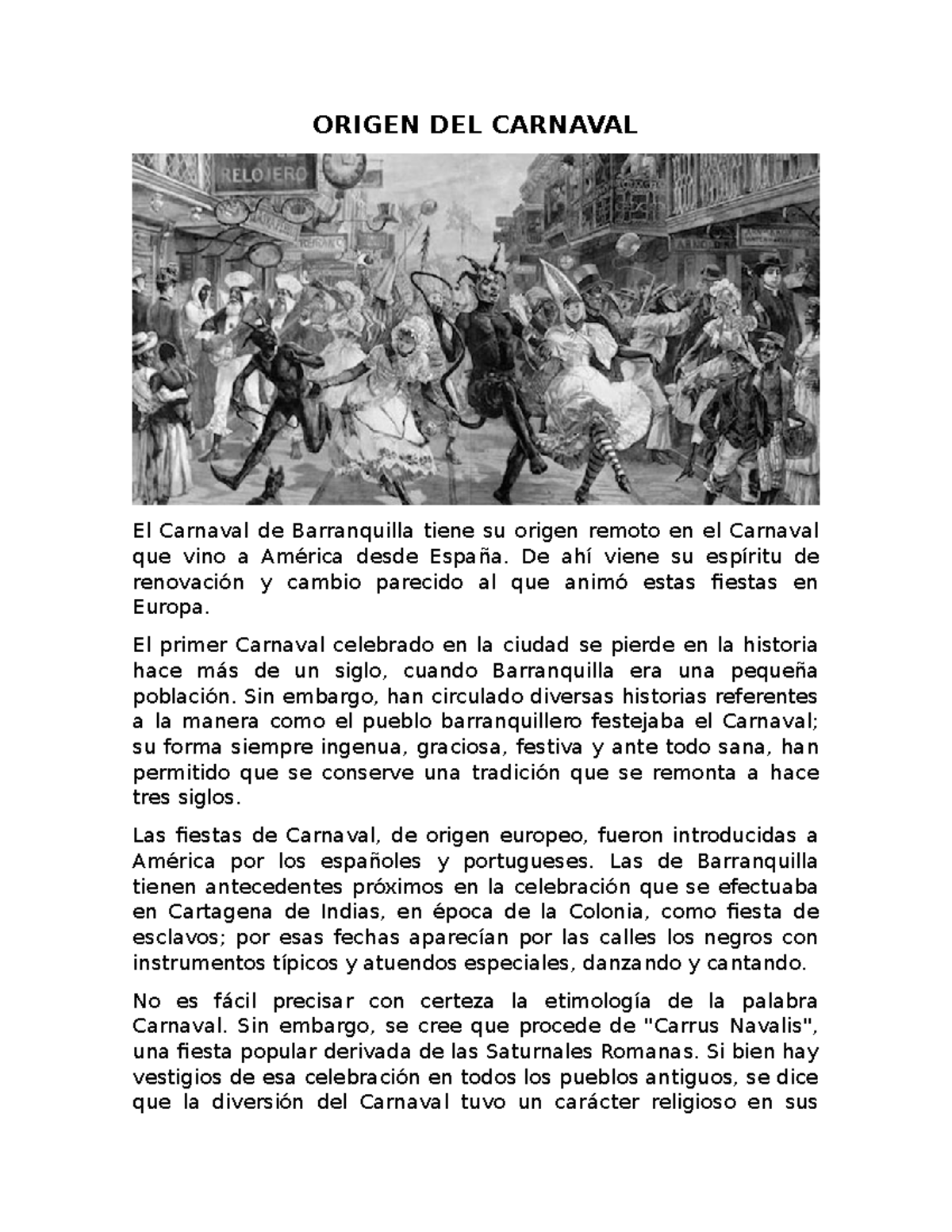 Origen DEL Carnaval - taller - ORIGEN DEL CARNAVAL El Carnaval de ...