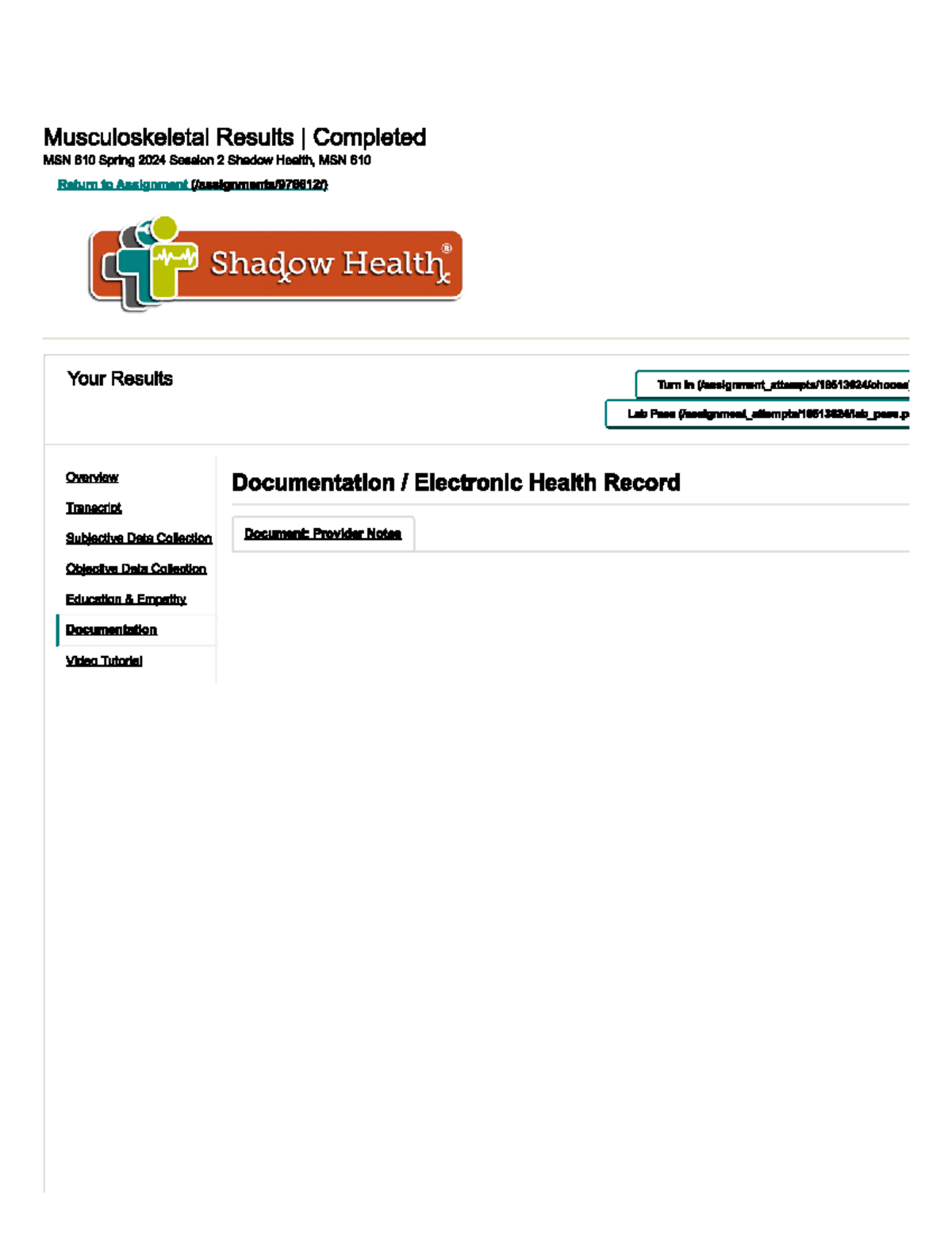 Musculoskeletal Documentation - Shadow Health - MSN610 - Studocu
