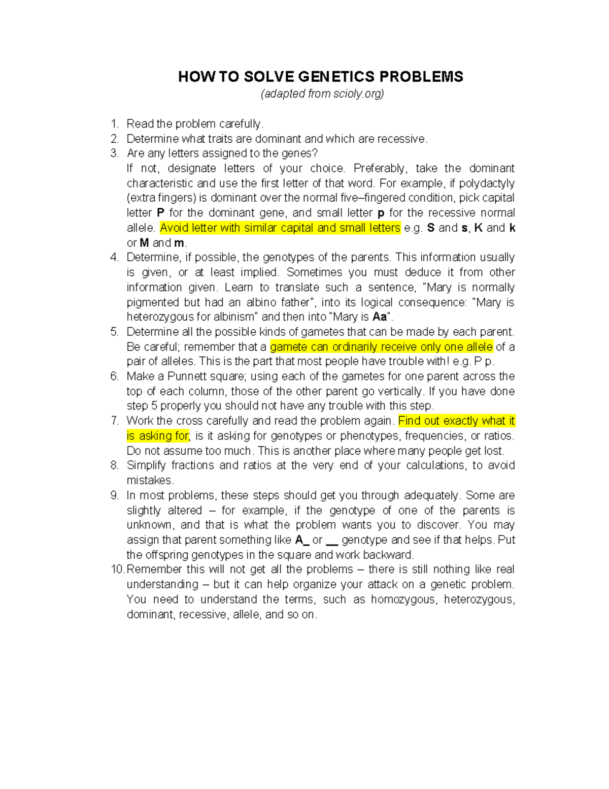 How to solve genetic problems - HOW TO SOLVE GENETICS PROBLEMS (adapted ...