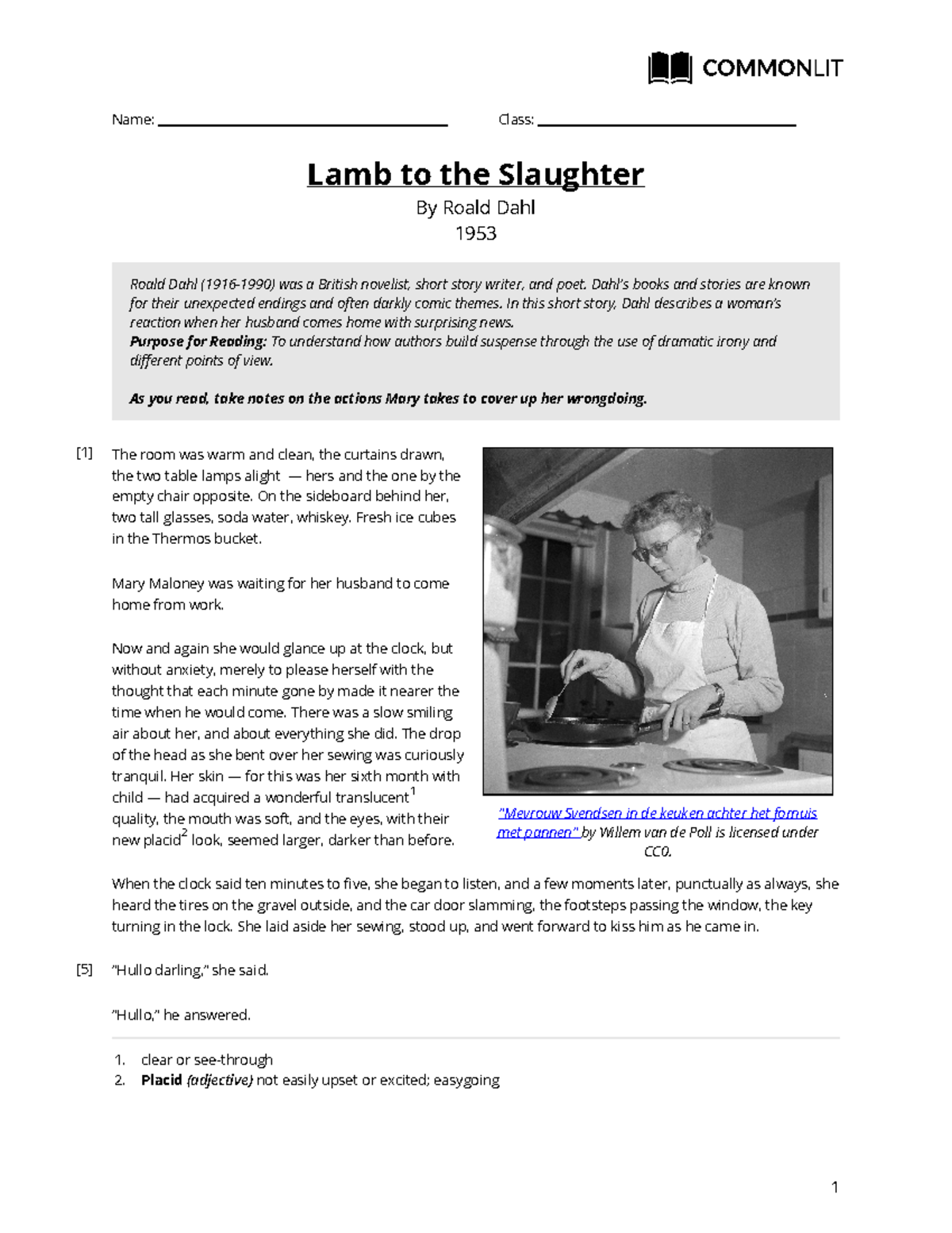 Common Lit Lamb to the Slaughter - Name: Class: "Mevrouw Svendsen in de ...