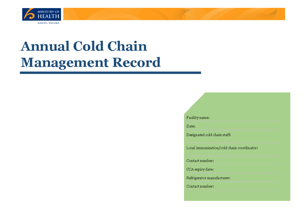 Annual Cold Chain Management Record, Ministry of Health 2020 - Annual ...