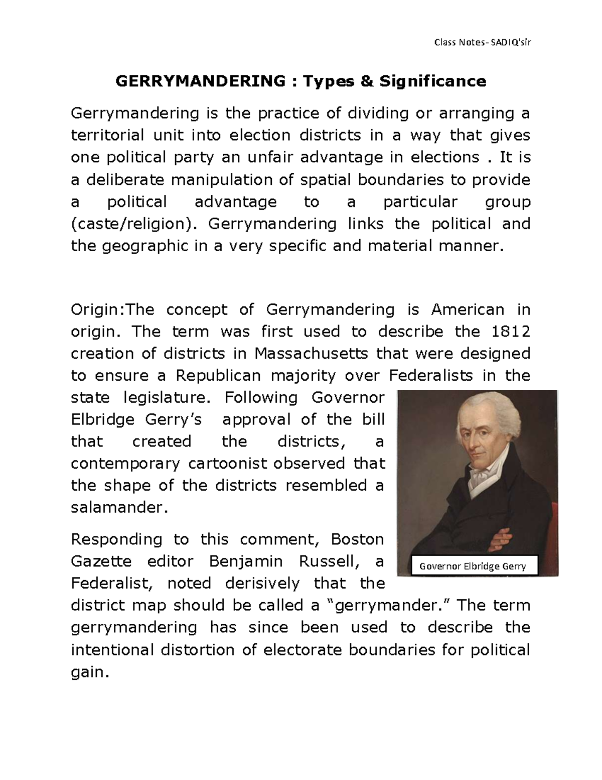 Gerrymandering - Jsnamma - Class Notes- SADIQ'sir GERRYMANDERING ...