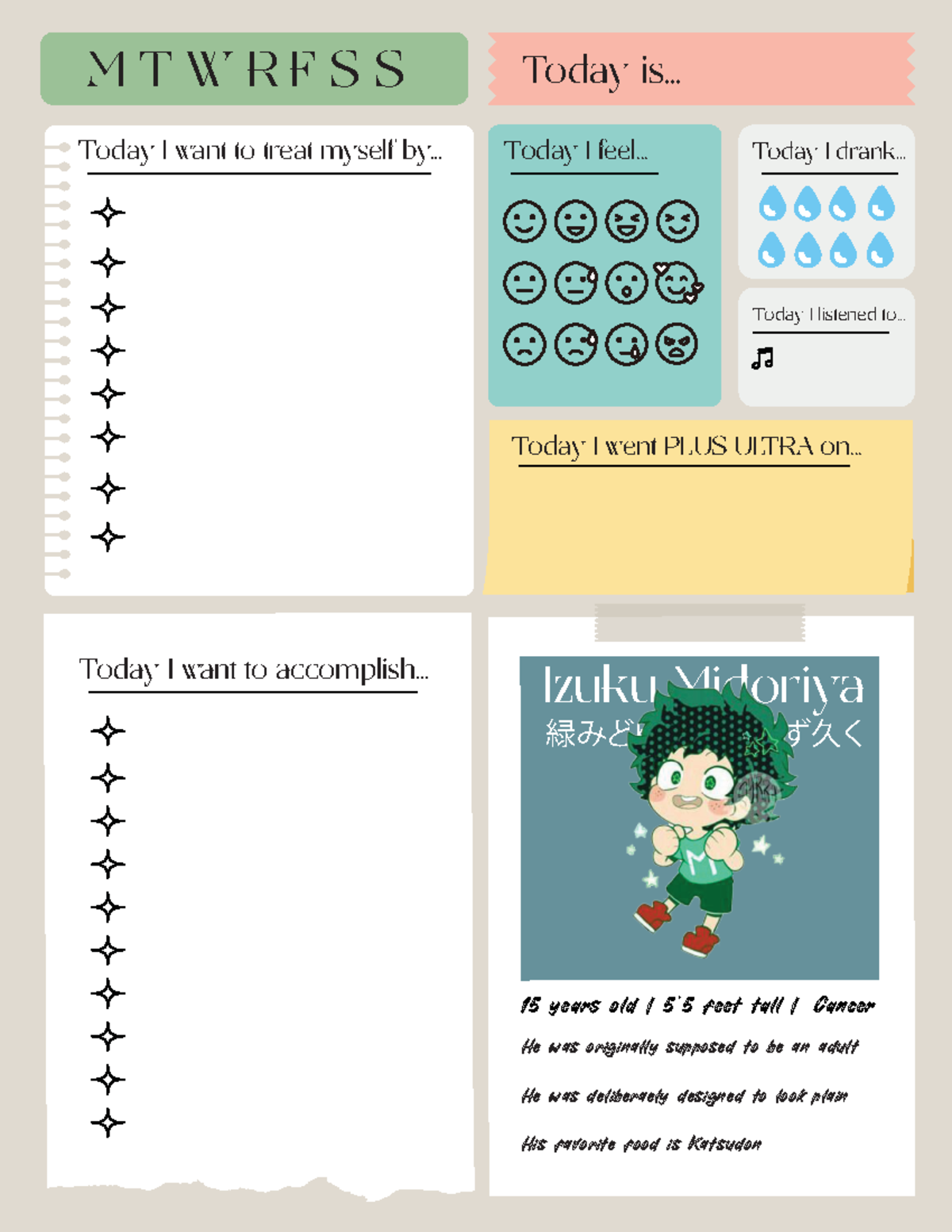 My Hero Academia-Digital-Planner-Template - Today I want to accomplish ...