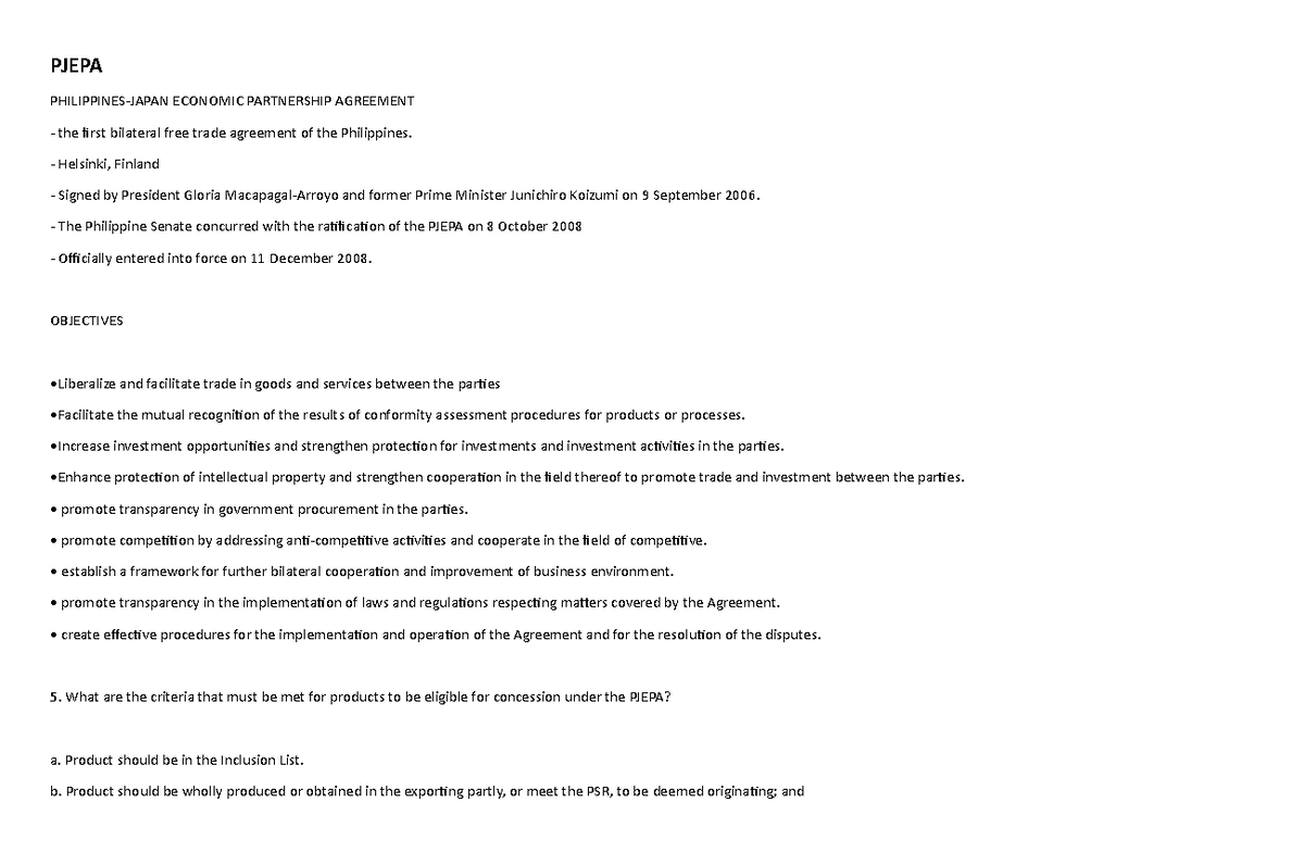 Pjepa-reviewer - Jjjhn - PJEPA PHILIPPINES-JAPAN ECONOMIC PARTNERSHIP ...