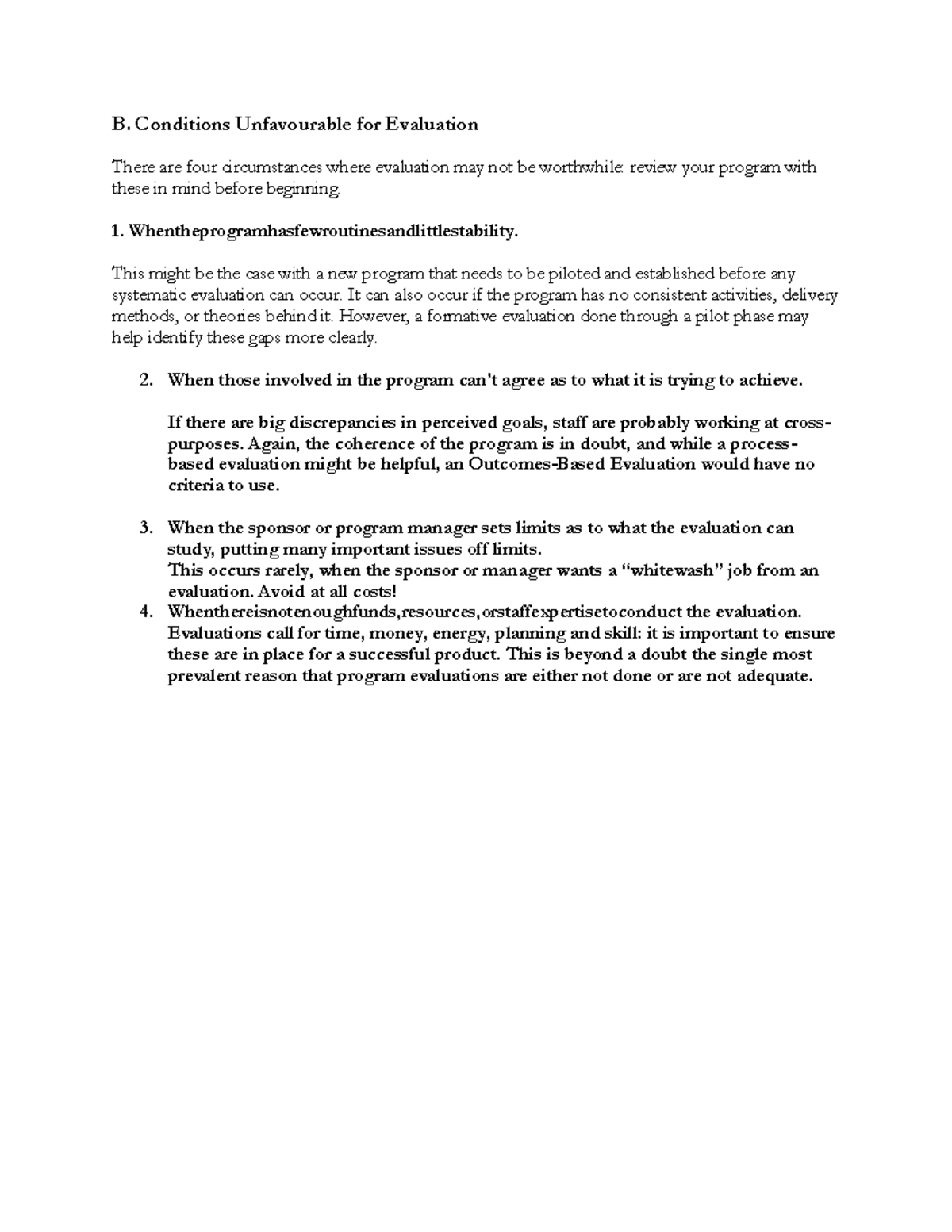 Iii 4 - B. Conditions Unfavourable for Evaluation There are four ...