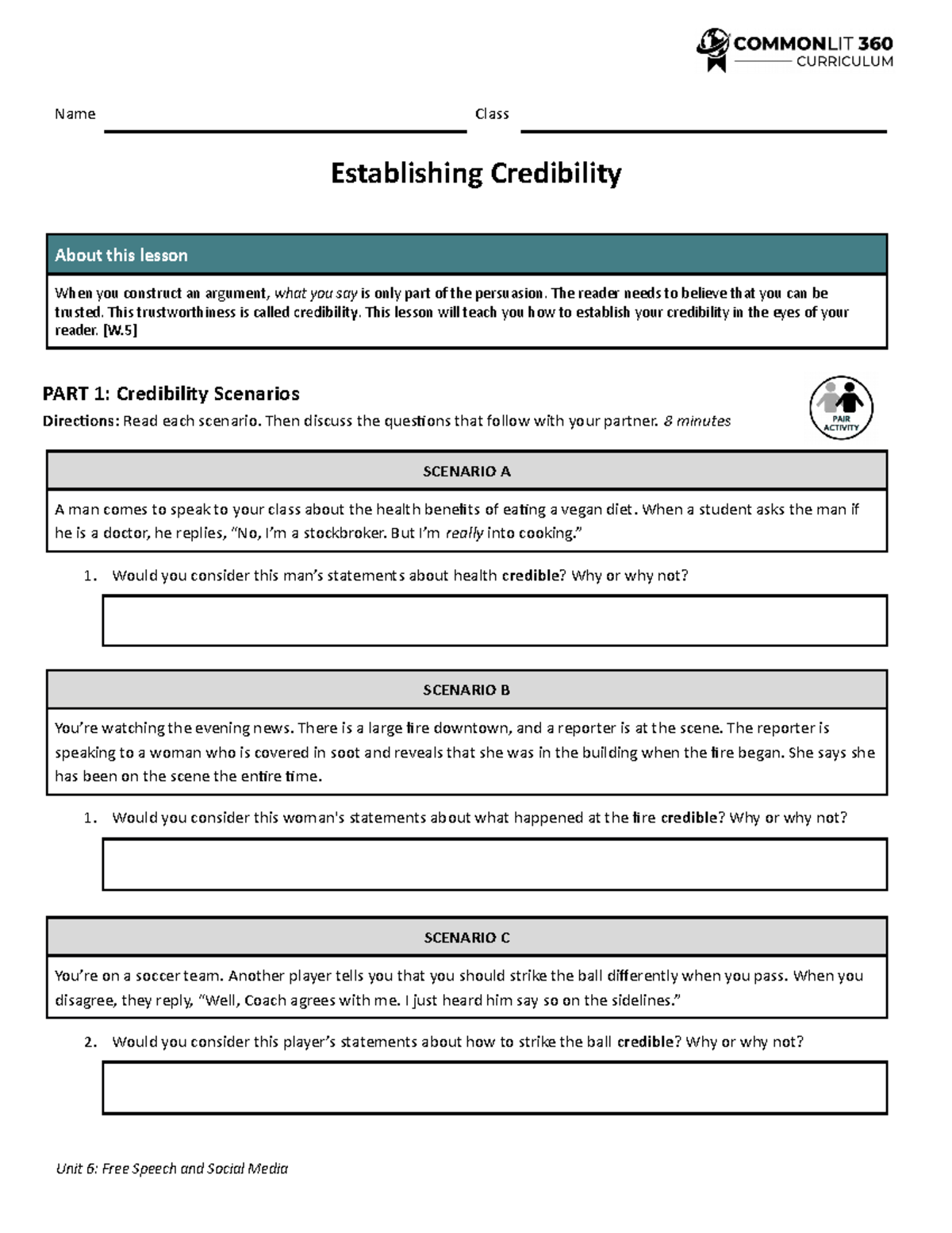 Establishing Credibility - Name Class Establishing Credibility About ...