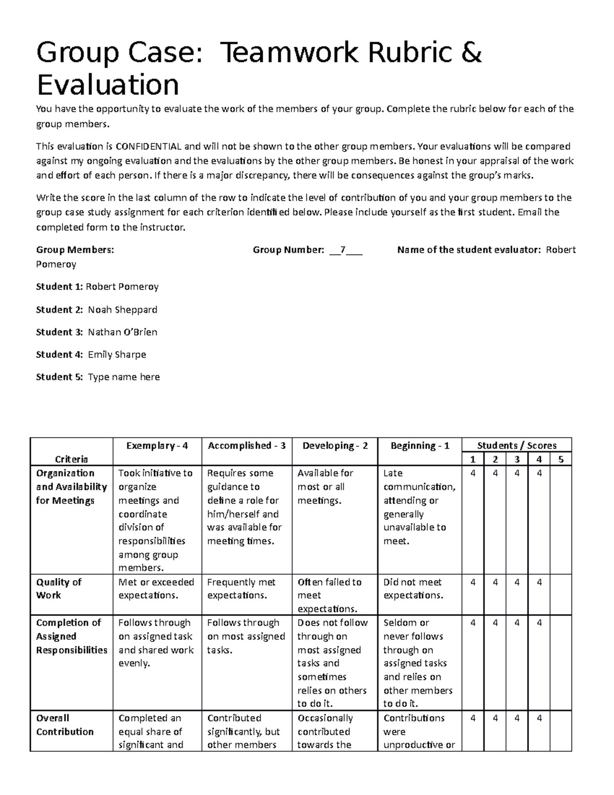 Busi 6055 Case and Video Assignment Group Participation Rubric - Group ...