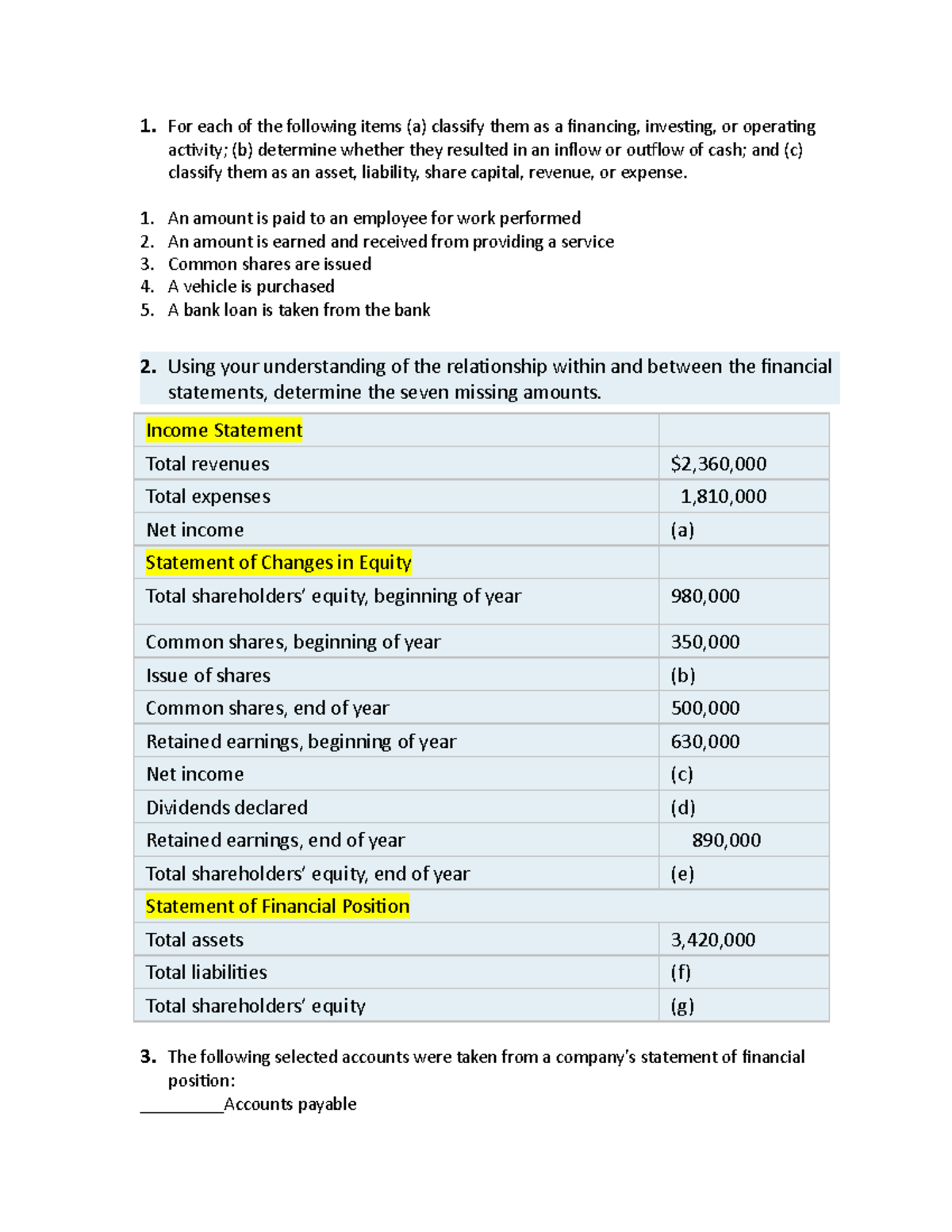 Practice Questions for the Midterm - For each of the following items (a ...