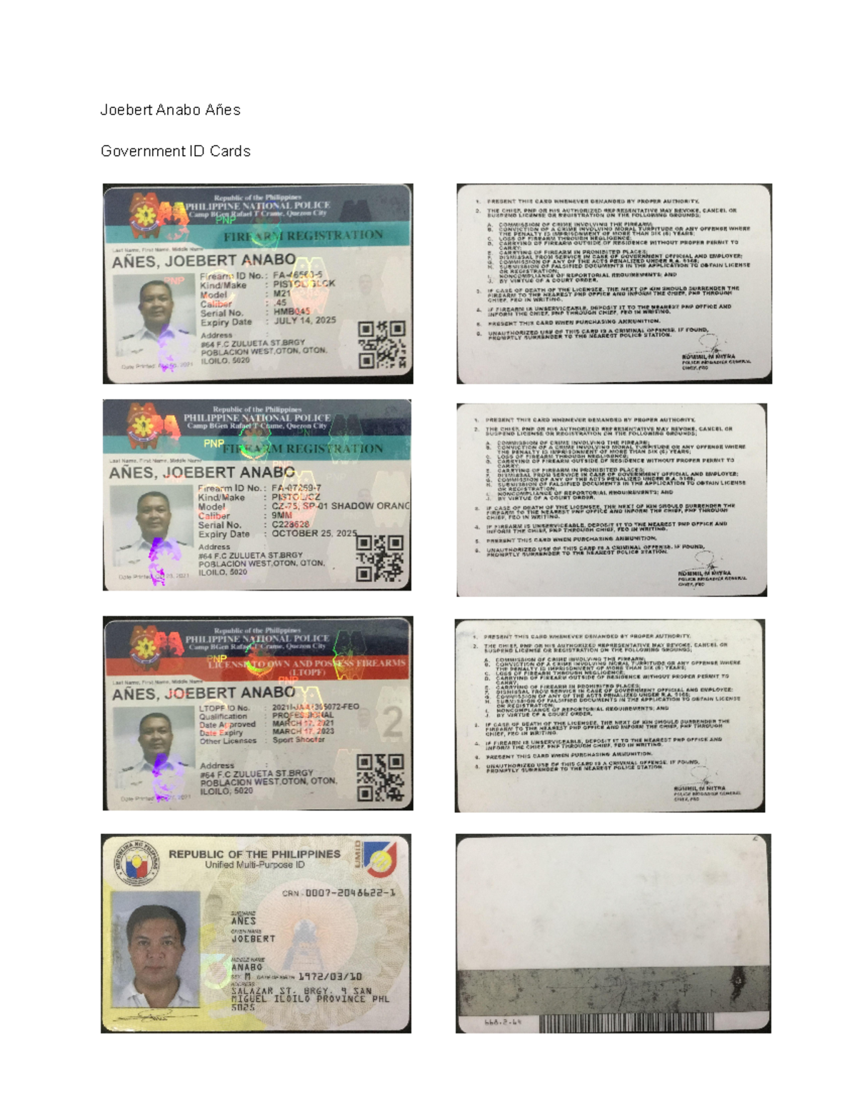 Joebert Anes ID Cards - Joebert Anabo Añes Government ID Cards Non ...