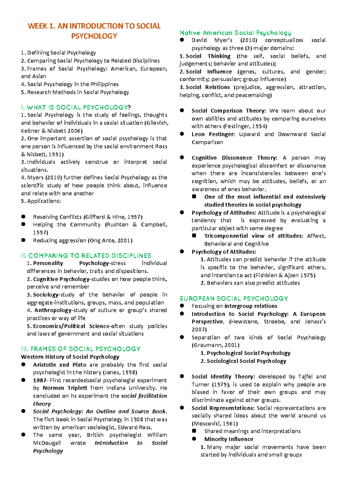 Psych 3 Summary - WEEK 1. AN INTRODUCTION TO SOCIAL PSYCHOLOGY 1 ...