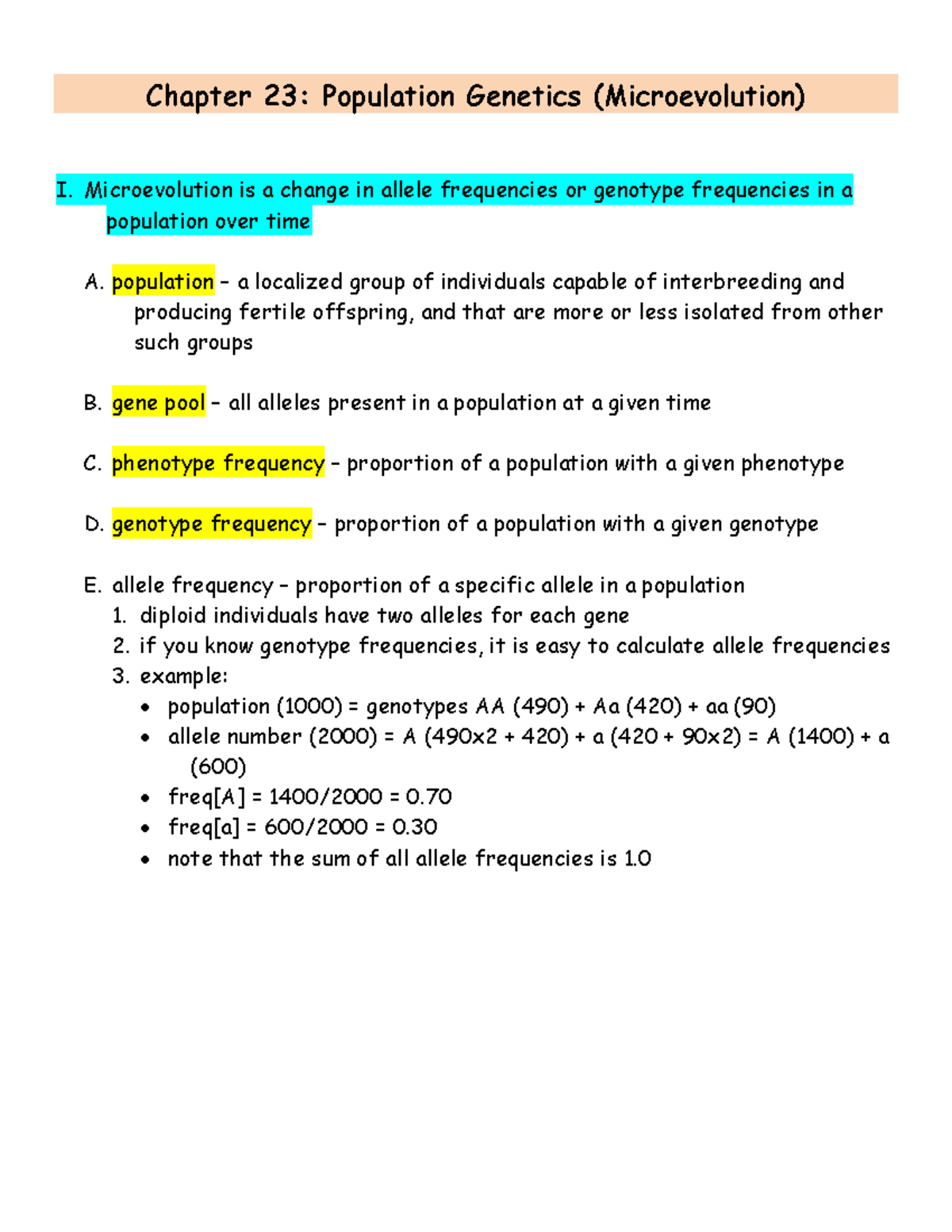 Chapter 23 Population genetics (microevolution) - Chapter 23 ...
