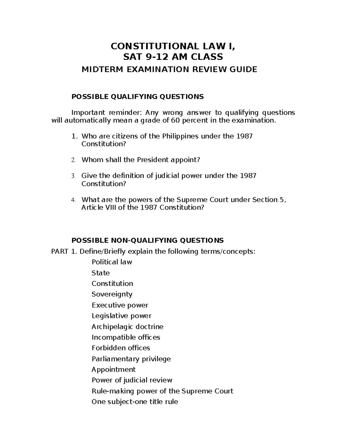 Kupdf - Consti reviewer - CONSTITUTIONAL LAW I, SAT 9-12 AM CLASS ...