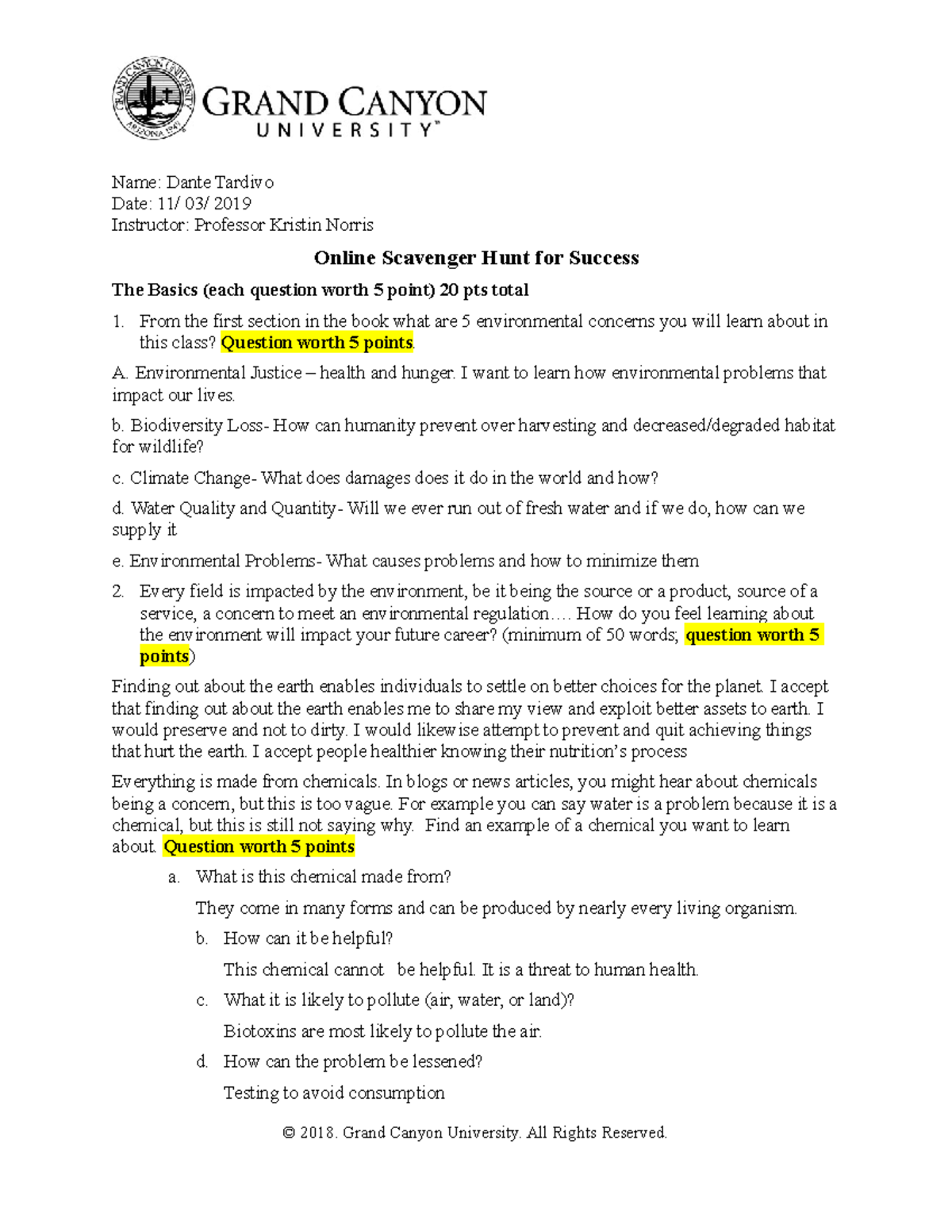 Bio Online Scavenger Hunt - Name: Dante Tardivo Date: 11/ 03/ 2019 ...