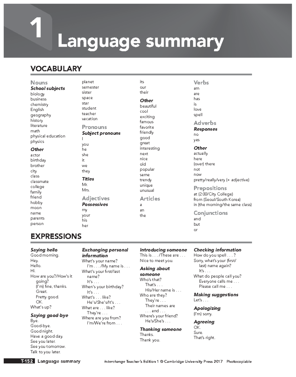 Gabarito WB IC1 e vocabulary summary - T-318 Language summary ...
