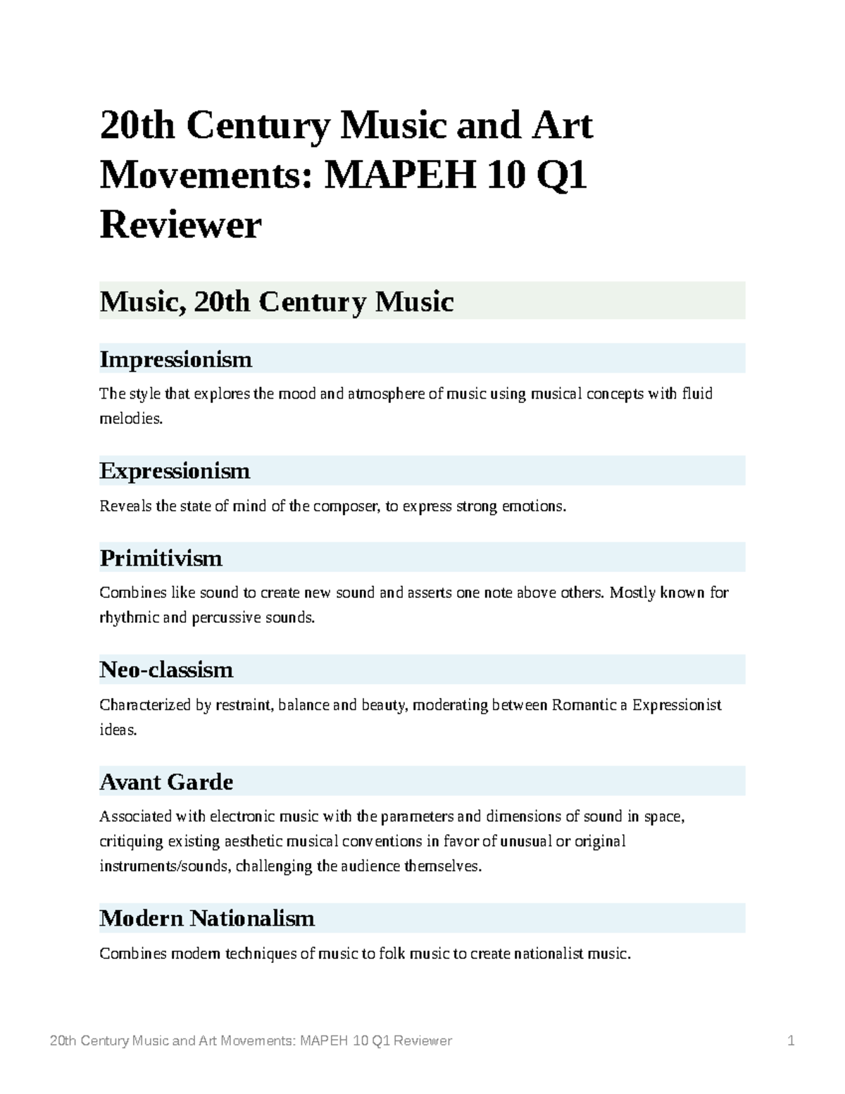 20th Century Music and Art Movements Mapeh 10 Q1 - 20th Century Music ...