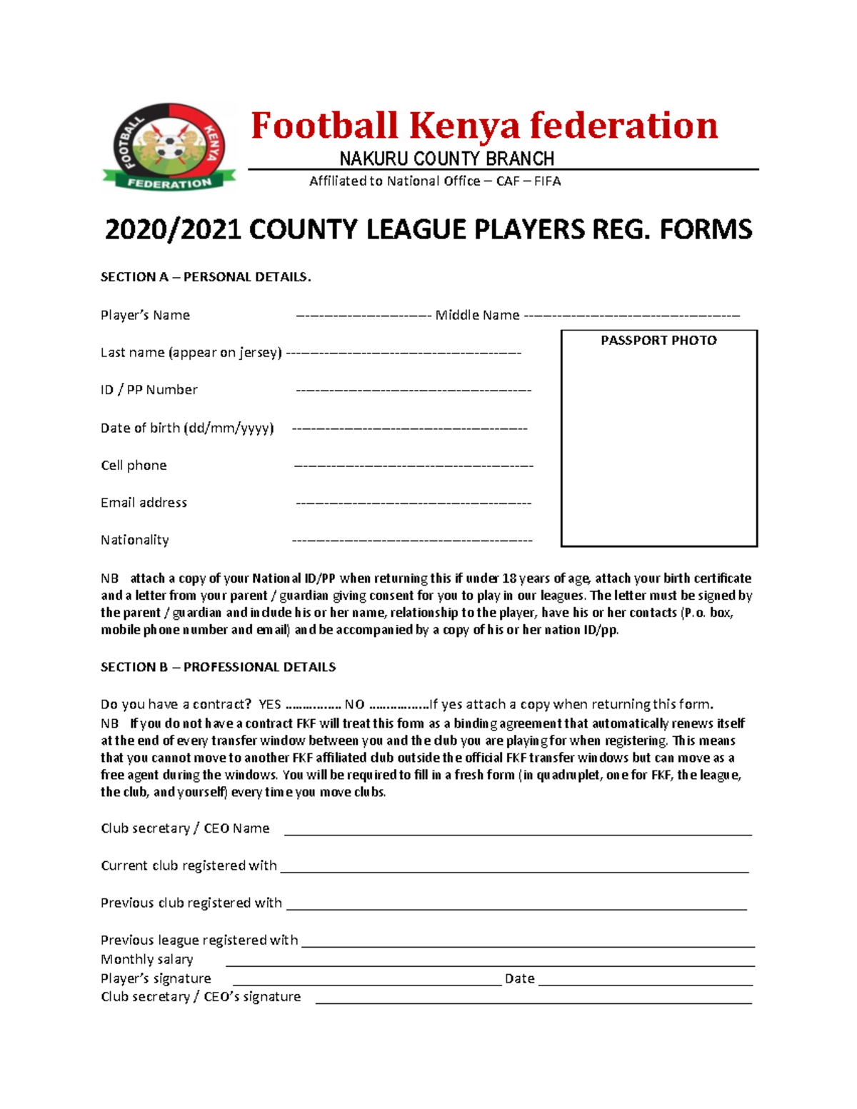 Nkr county players registration male 2021 - Football Kenya federation ...