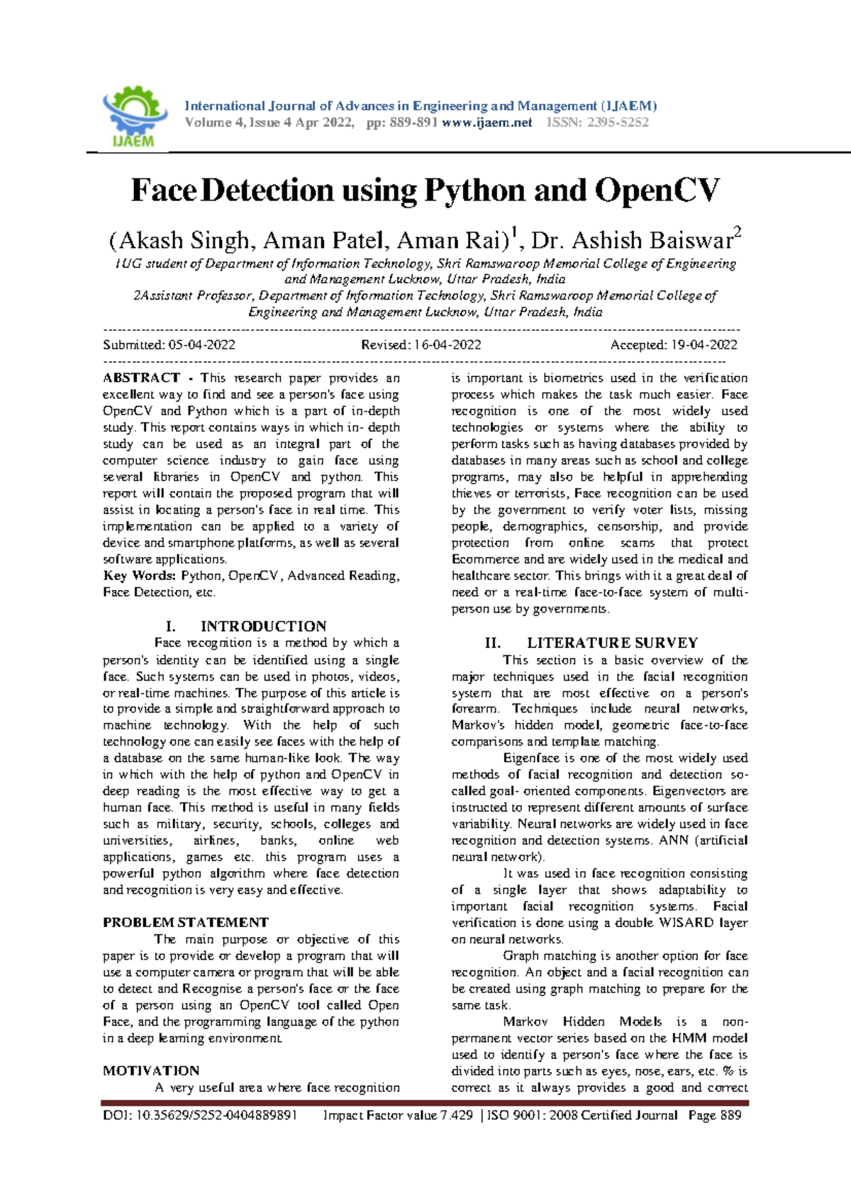 Face Detection using Python and Open CV - International Journal of ...
