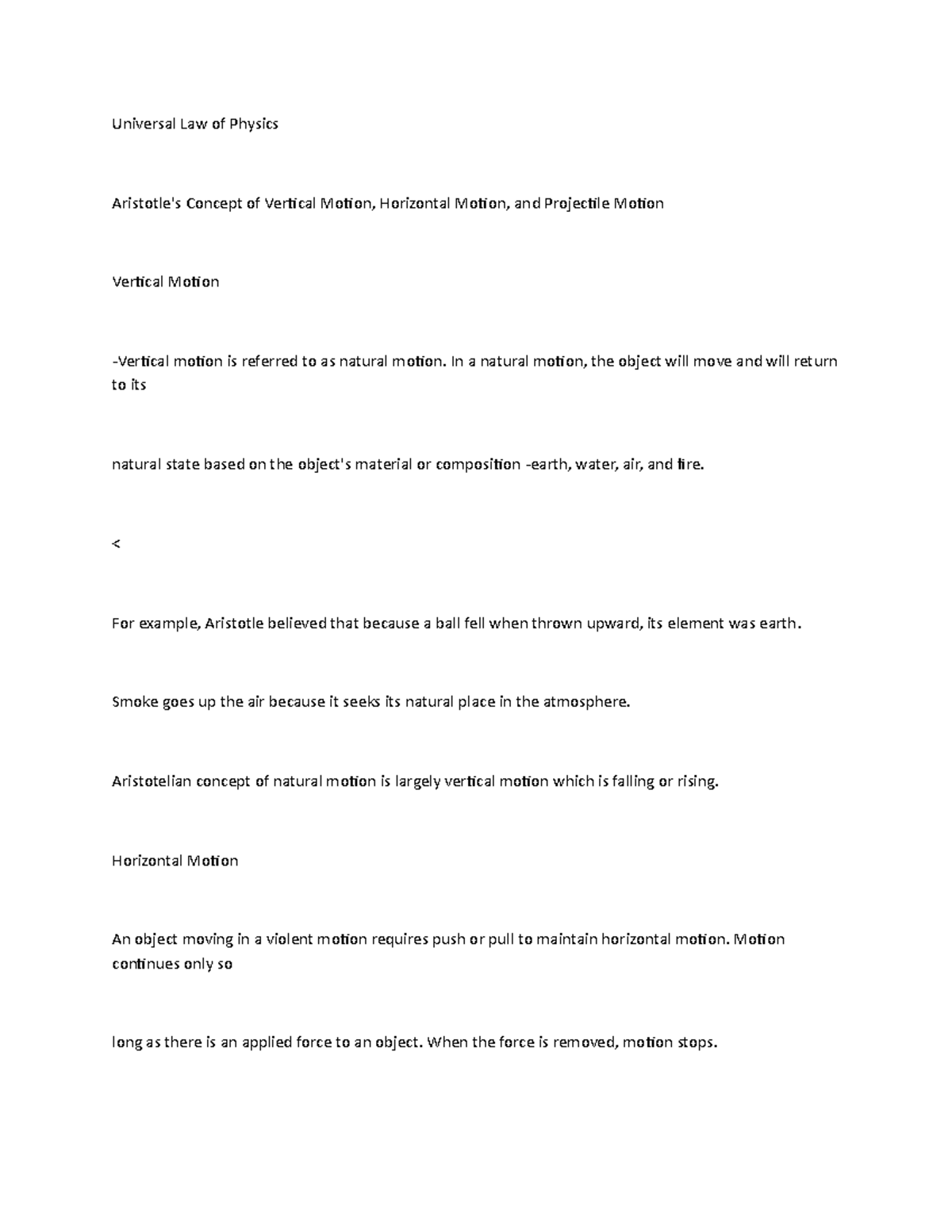 Universal Law of Physics - Universal Law of Physics Aristotle's Concept ...