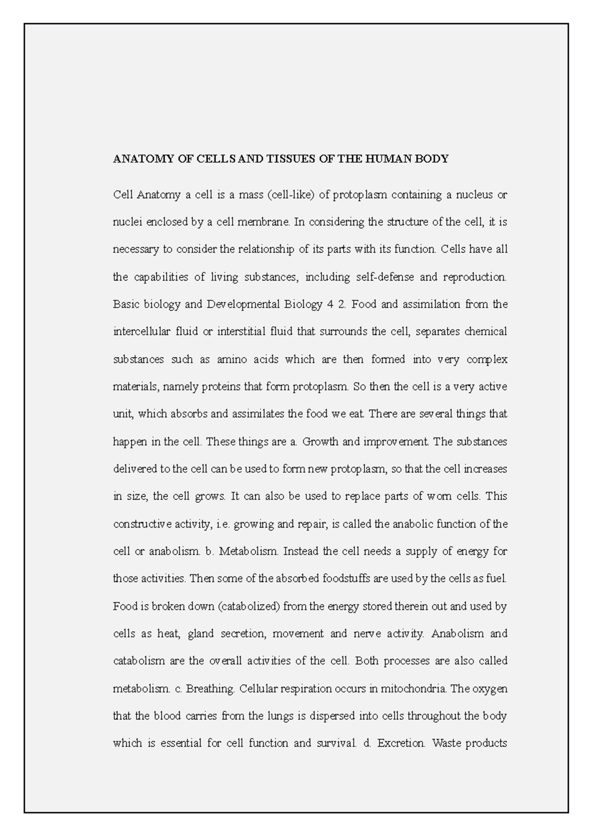 Documents Notes Biology - Anatomy OF Cells AND Tissues OF THE Human ...