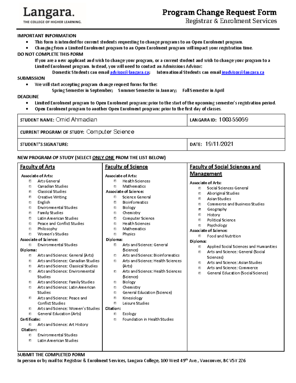 Program change request 2 - Program Change Request Form Registrar ...