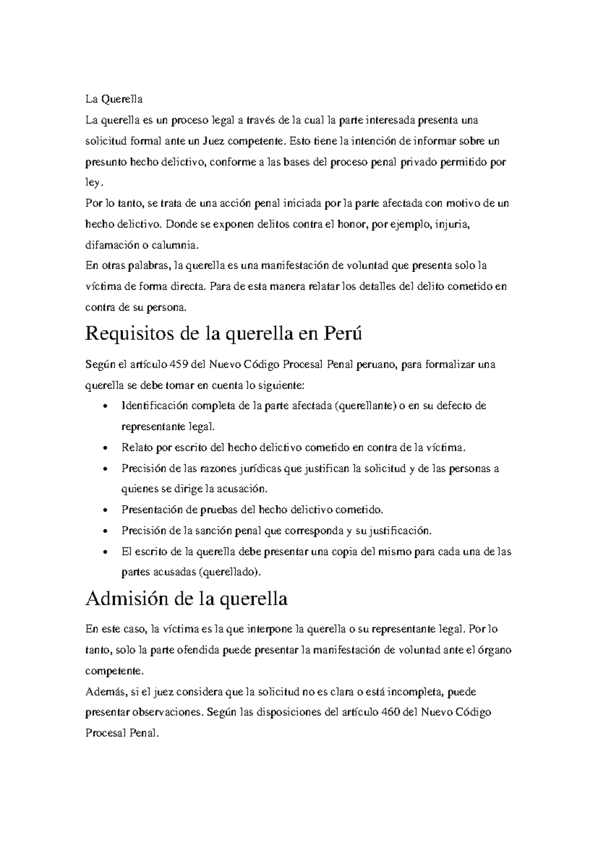 La Querella - La Querella La querella es un proceso legal a través de ...