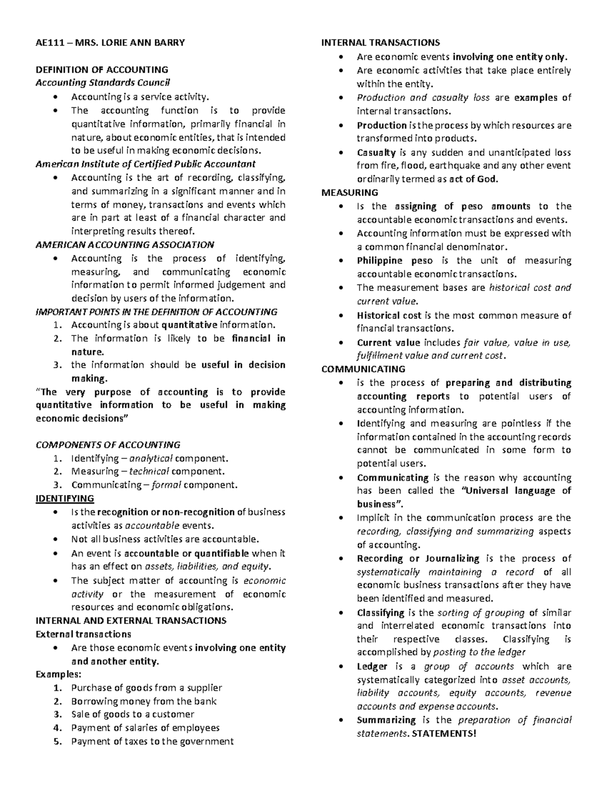 Financial Accounting and Reporting Theories - Notes for theory quizzes ...