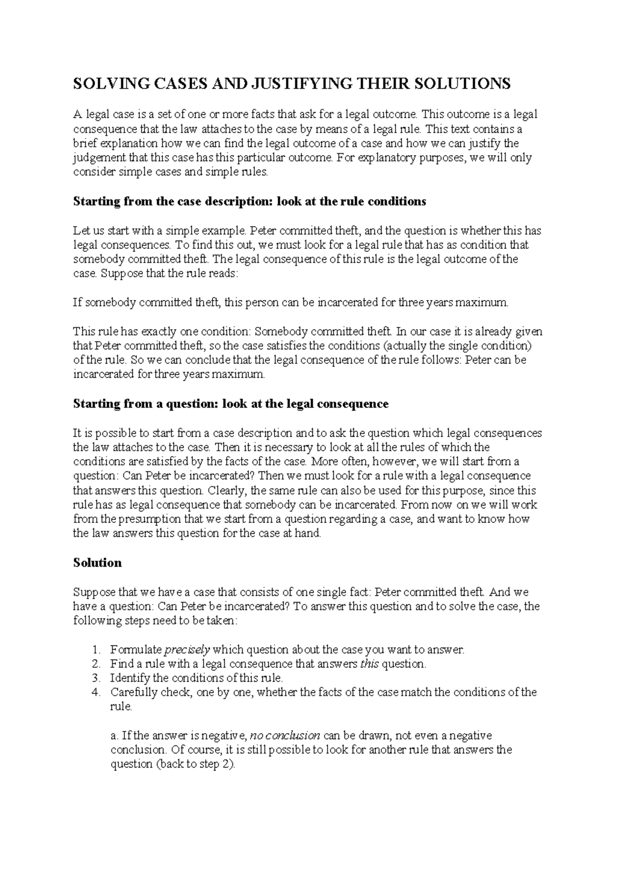 Solving Cases AND Justifying Their Solutions - SOLVING CASES AND ...